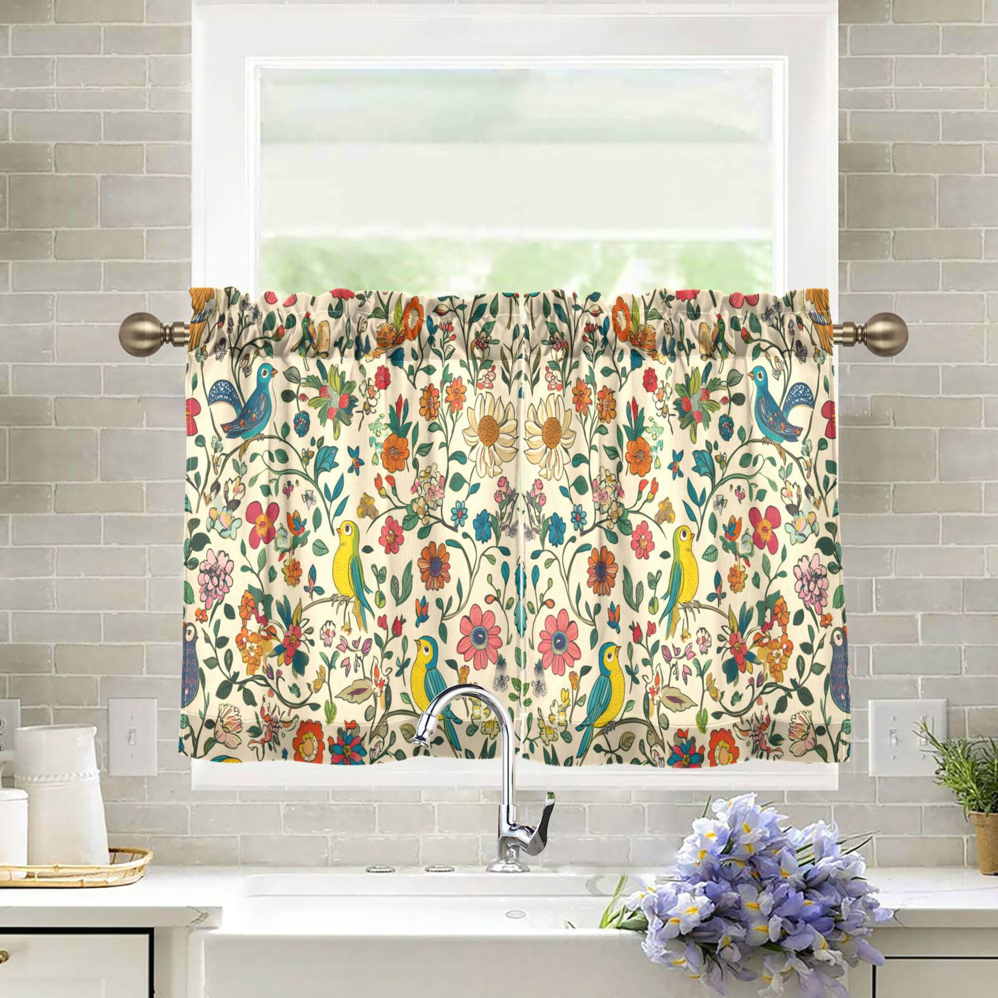 Yayeee Kitchen Curtains Tier Pair Light Filtering 27"x24" Rod Pocket ...