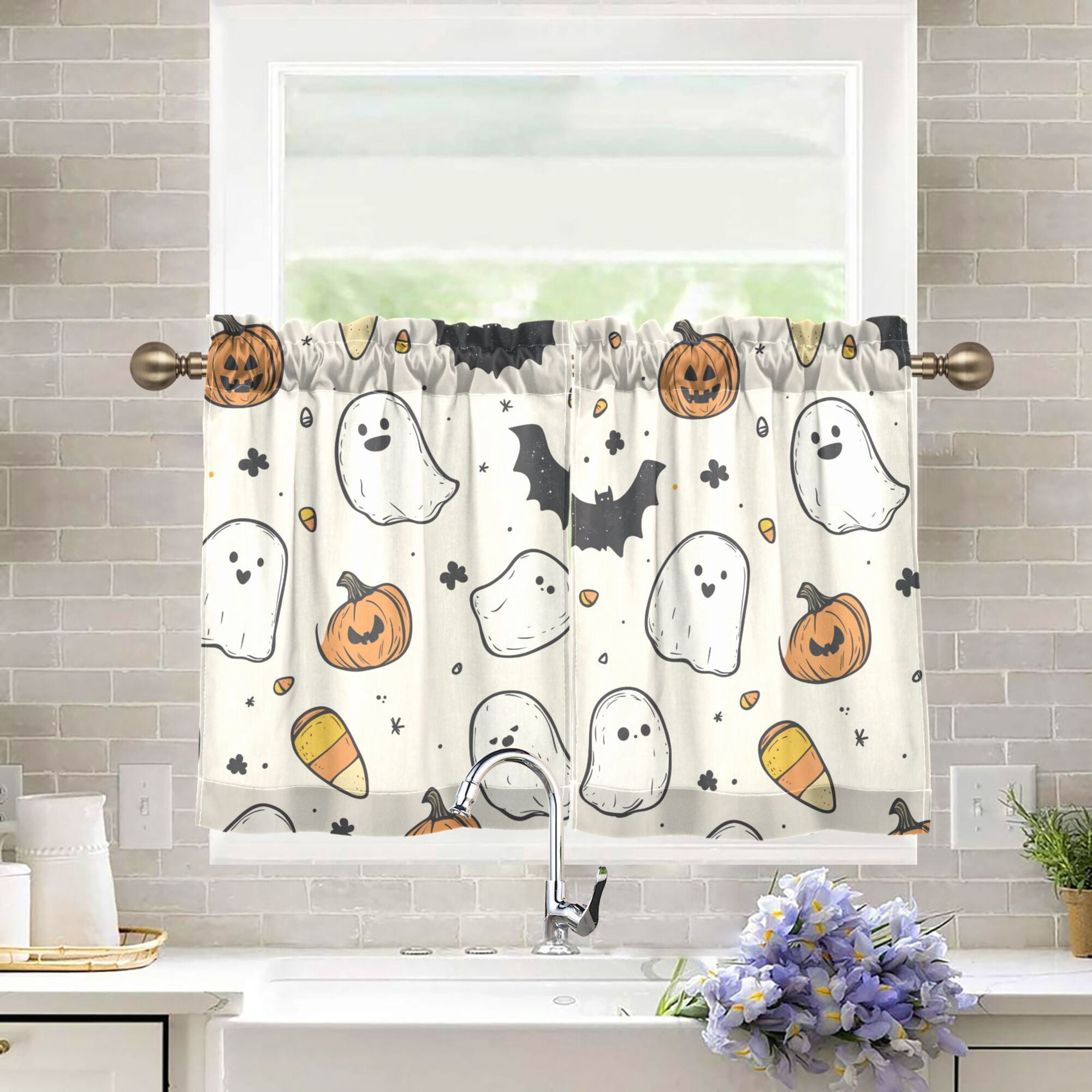 Yayeee Kitchen Curtains Light Filtering 27"x24" Rod Pocket Short Cafe ...