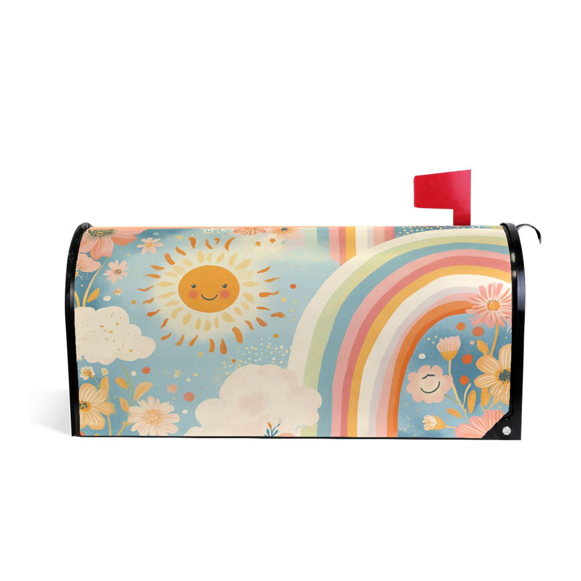 Yayeee Mailbox Cover Magnetic Large Size, Beige Rainbow Clouds Post Box ...