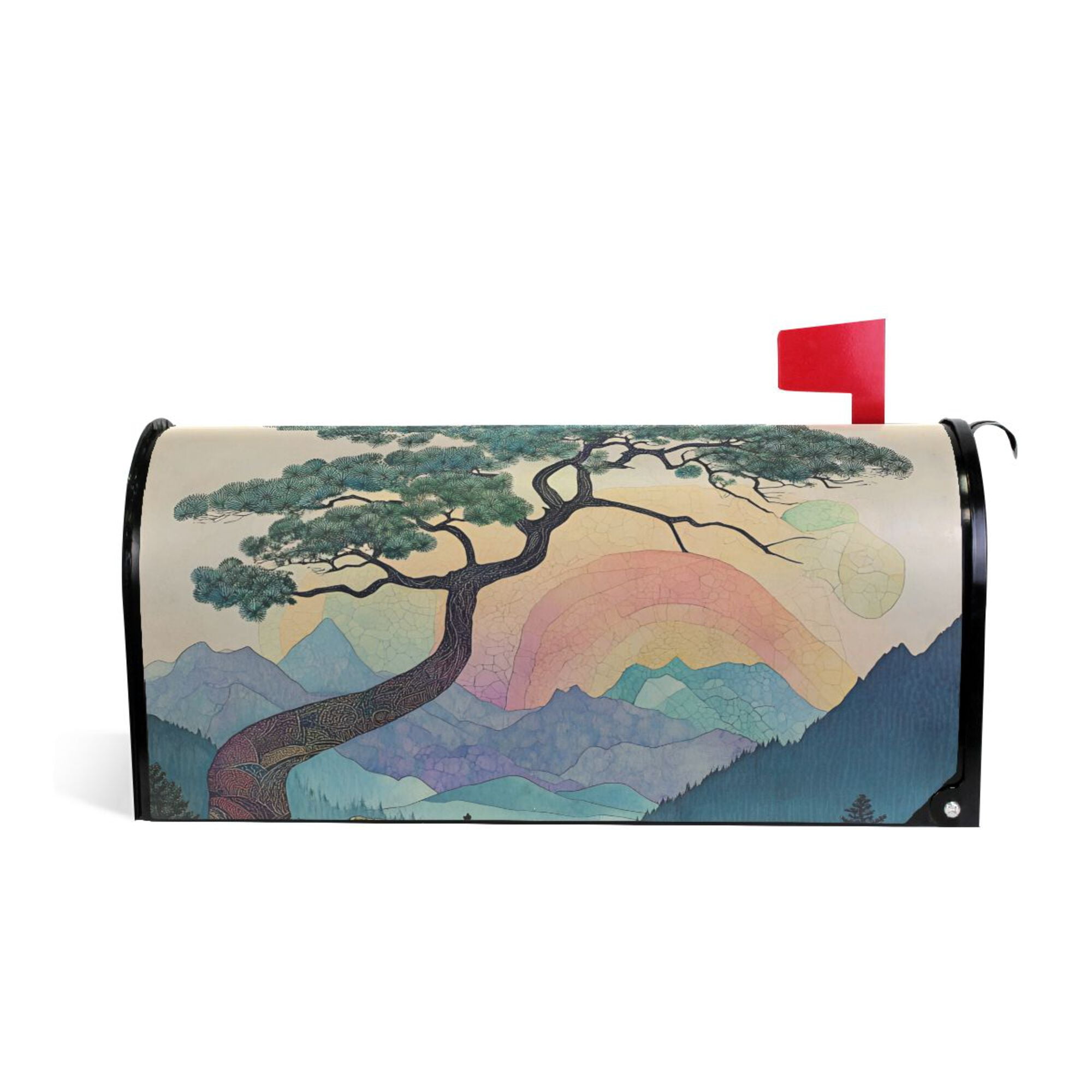 Yayeee Mailbox Cover Magnetic Large Size, Pine Tree Rainbow Post Box ...