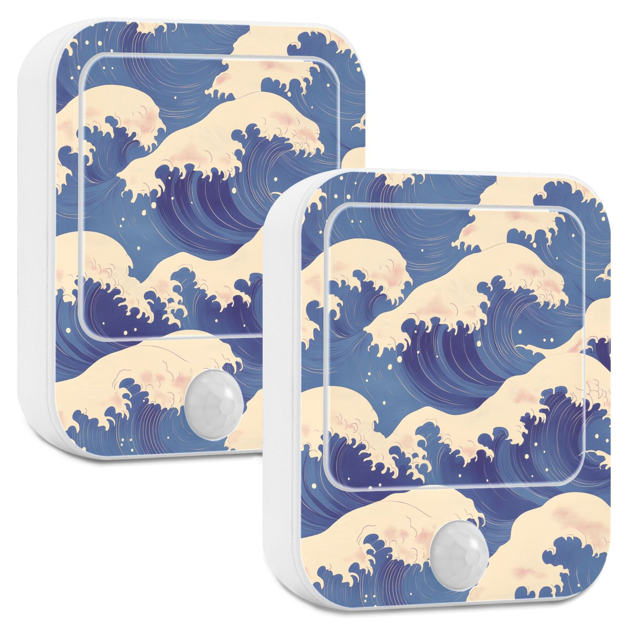 Yayeee 2-Pack Plug in LED Night Lights with Light Sensors Motion Detectors, Blue Wave Pattern ...