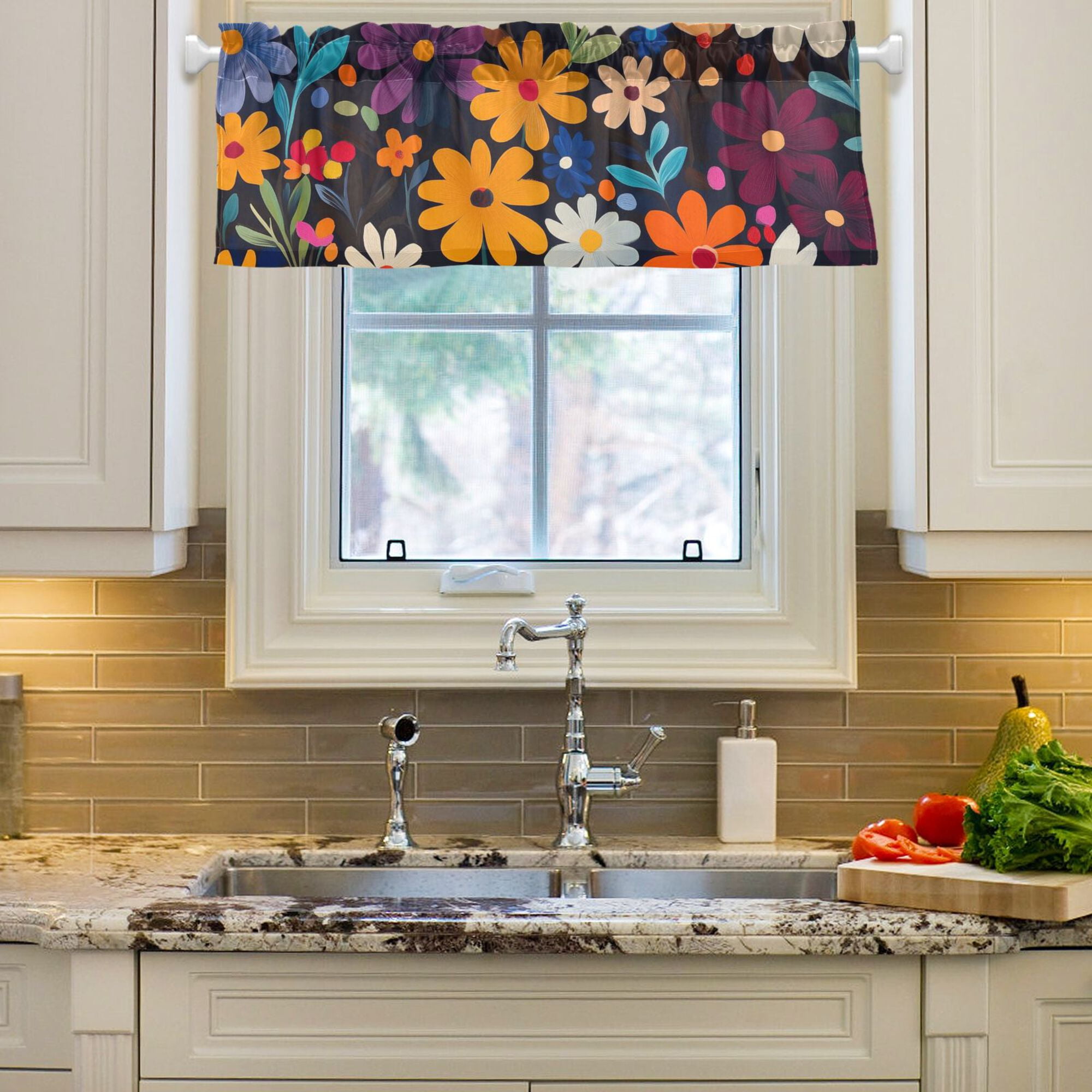 Yayeee Window Valance for Kitchen Farmhouse Rod Pocket Bright Colorful ...