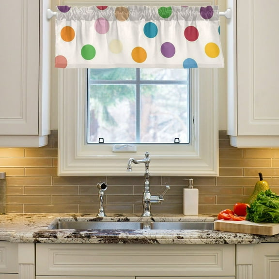 Colorful Wave Point on White Curtain Tier and Valance Set 3 Piece ...