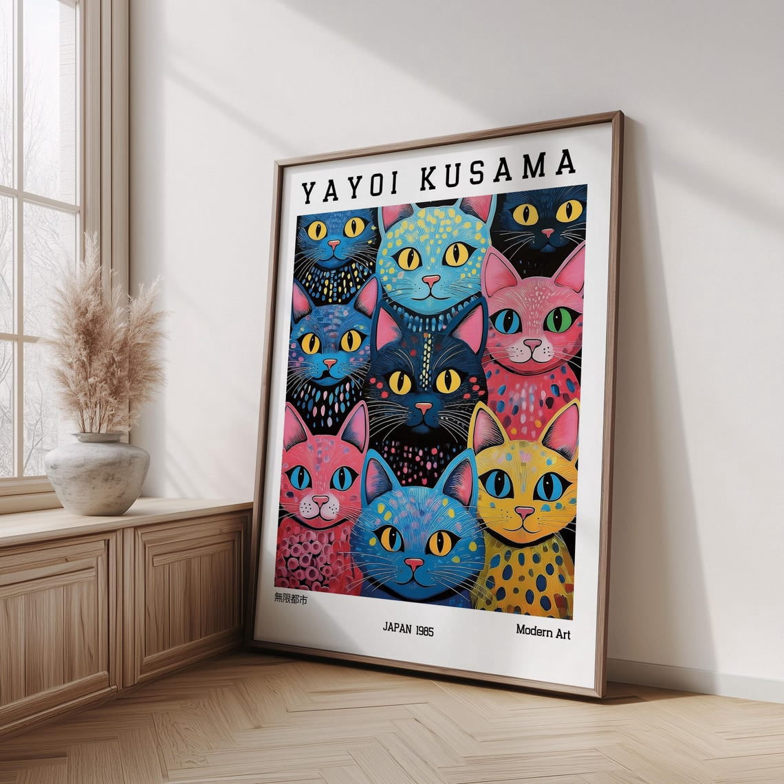 Yayoi Kusama Art Japanese Cat Modern Japandi Style Decor Inspired Wall ...