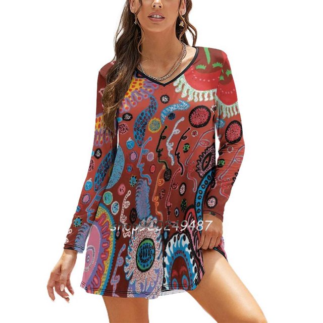 Yayoi Kusama Fungus Square Neck Dress New Plus Size Elegant Wom Waist