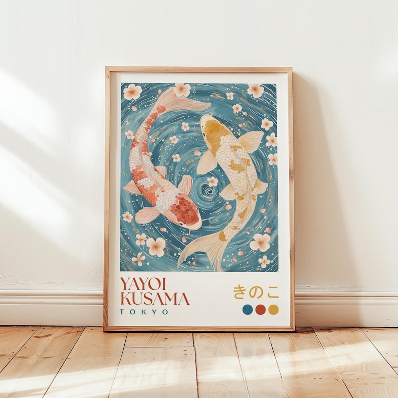 Yayoi Kusama Red Koi Fish Artwork: Japanese Ocean Print, Modern ...