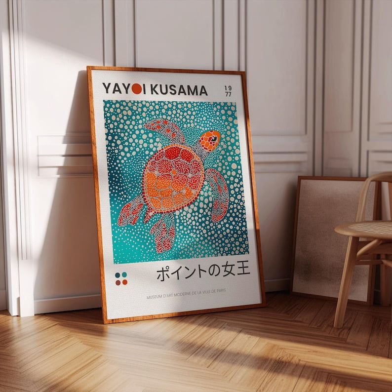 Yayoi Kusama Turtle Wall Art Poster – Pointillism Inspired Ocean Print ...