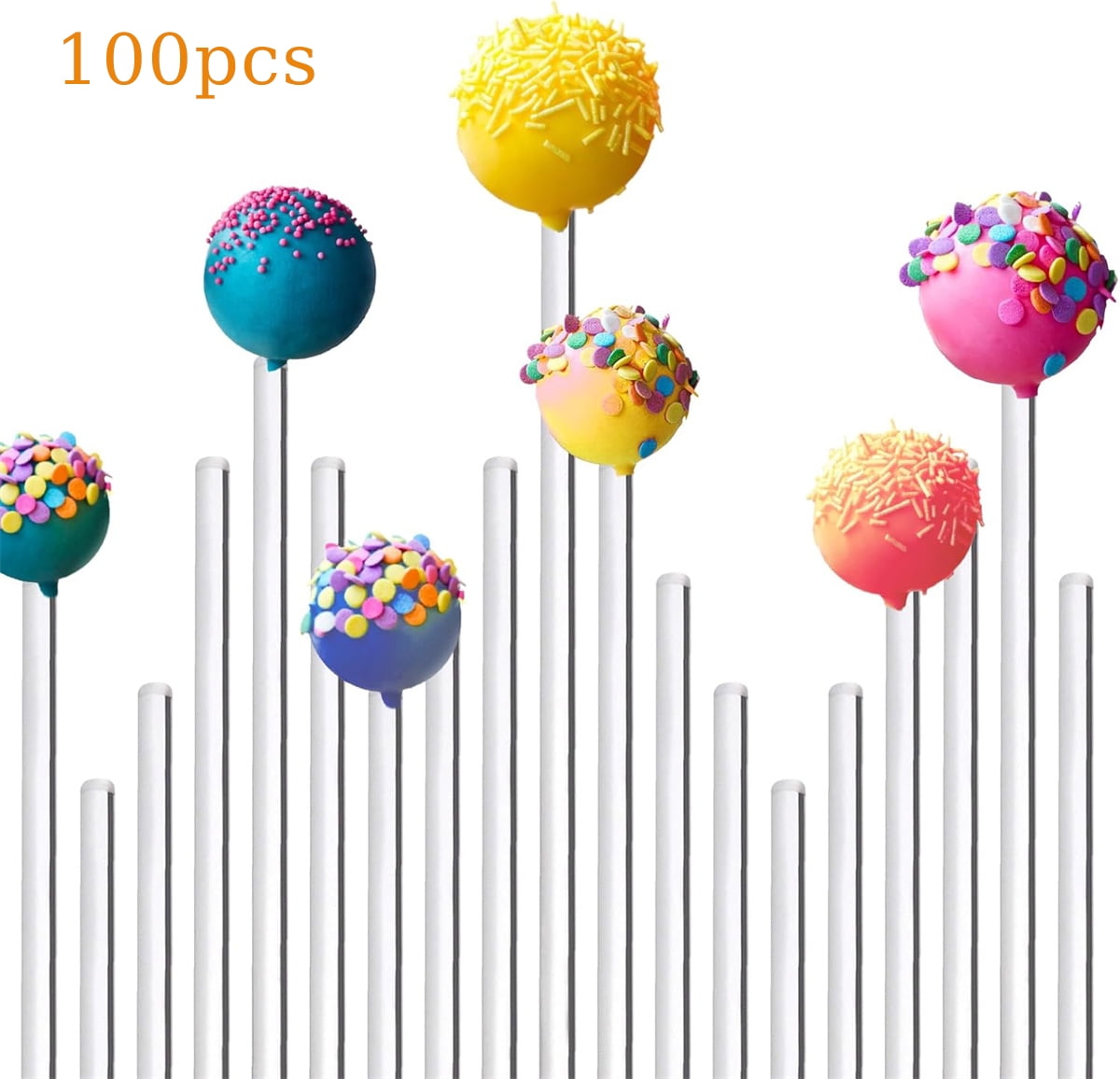 Yayun 100 Pcs Cake Pop Sticks, Clear Round Stir Rod, Reusable Cake Topper Sticks, Cake Cookie ...