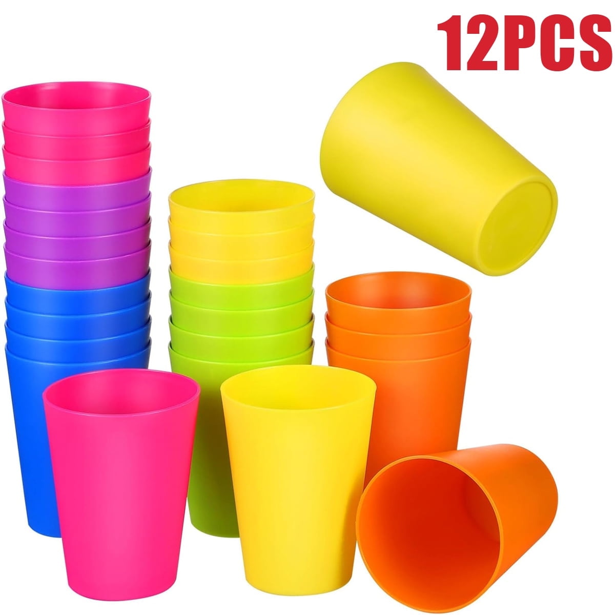 Yayun 12 Pack 7oz Kids Reusable Drinking Cups, Colorful Plastic Cups ...