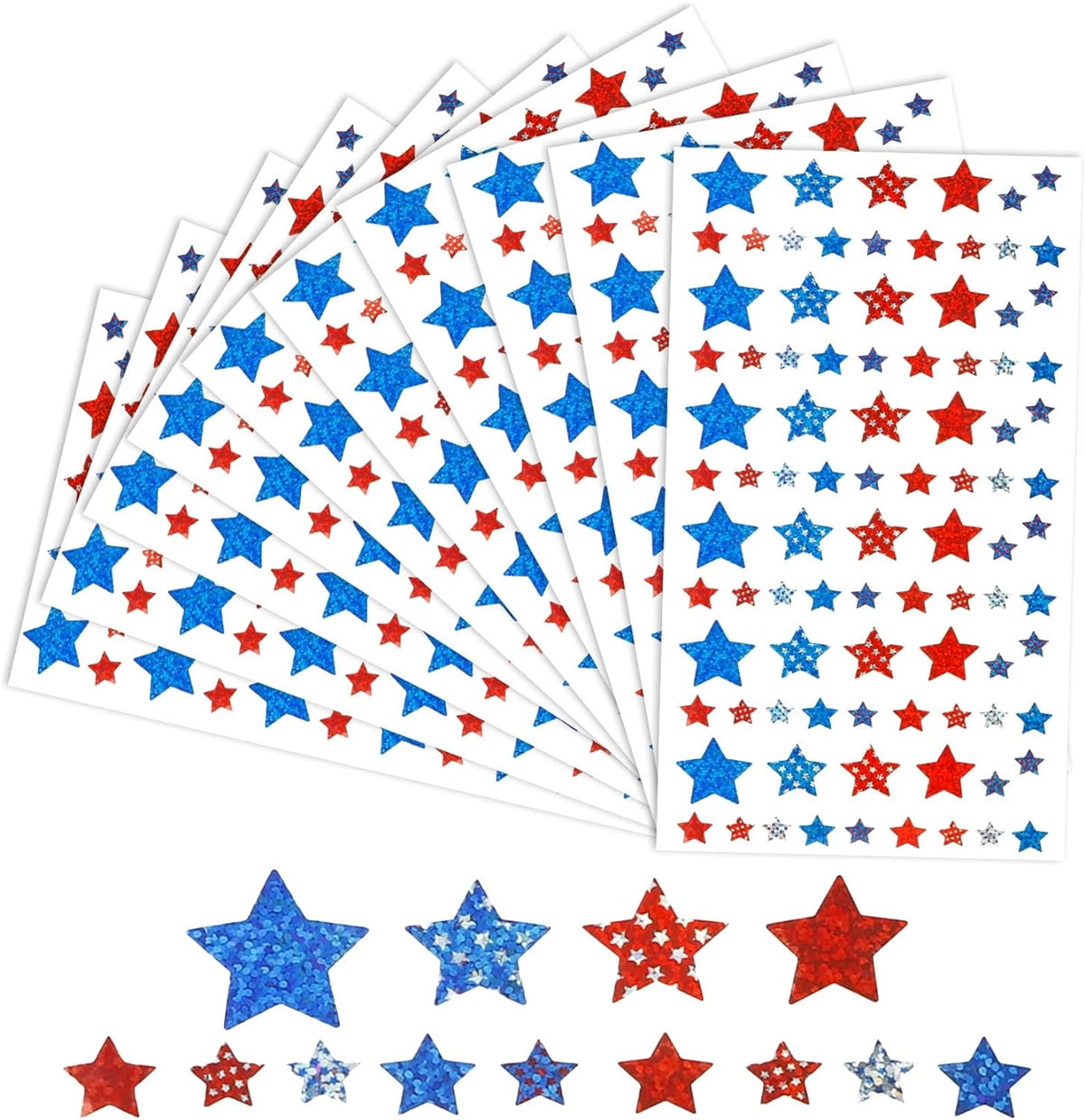 Yayun 20 Sheets Red White Blue Shinny Small Star Stickers, Star Decals ...