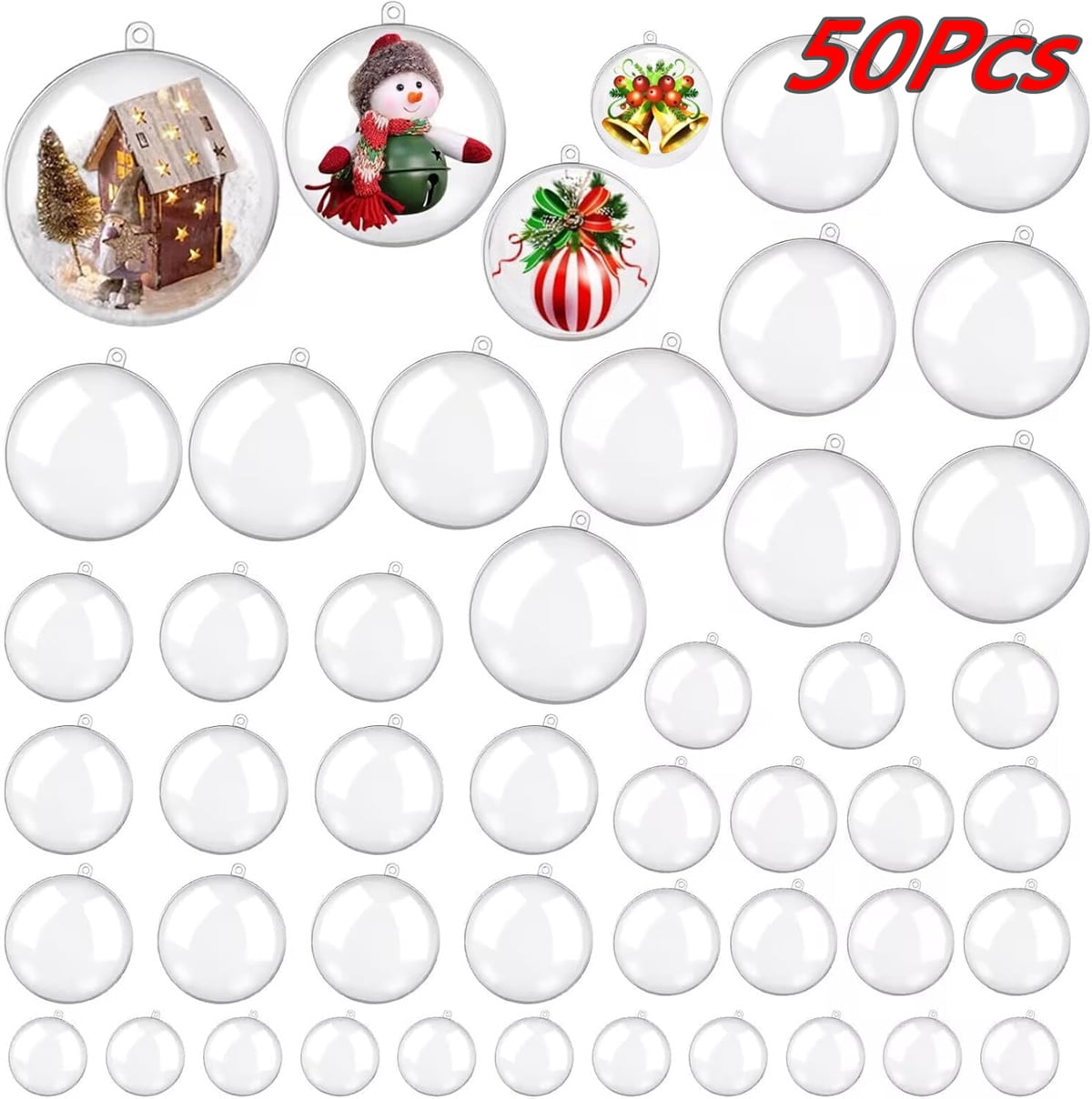 Yayun 50 Pcs Clear Plastic Fillable Ornaments Balls for Crafts, Five Sizes of Clear Acrylic ...
