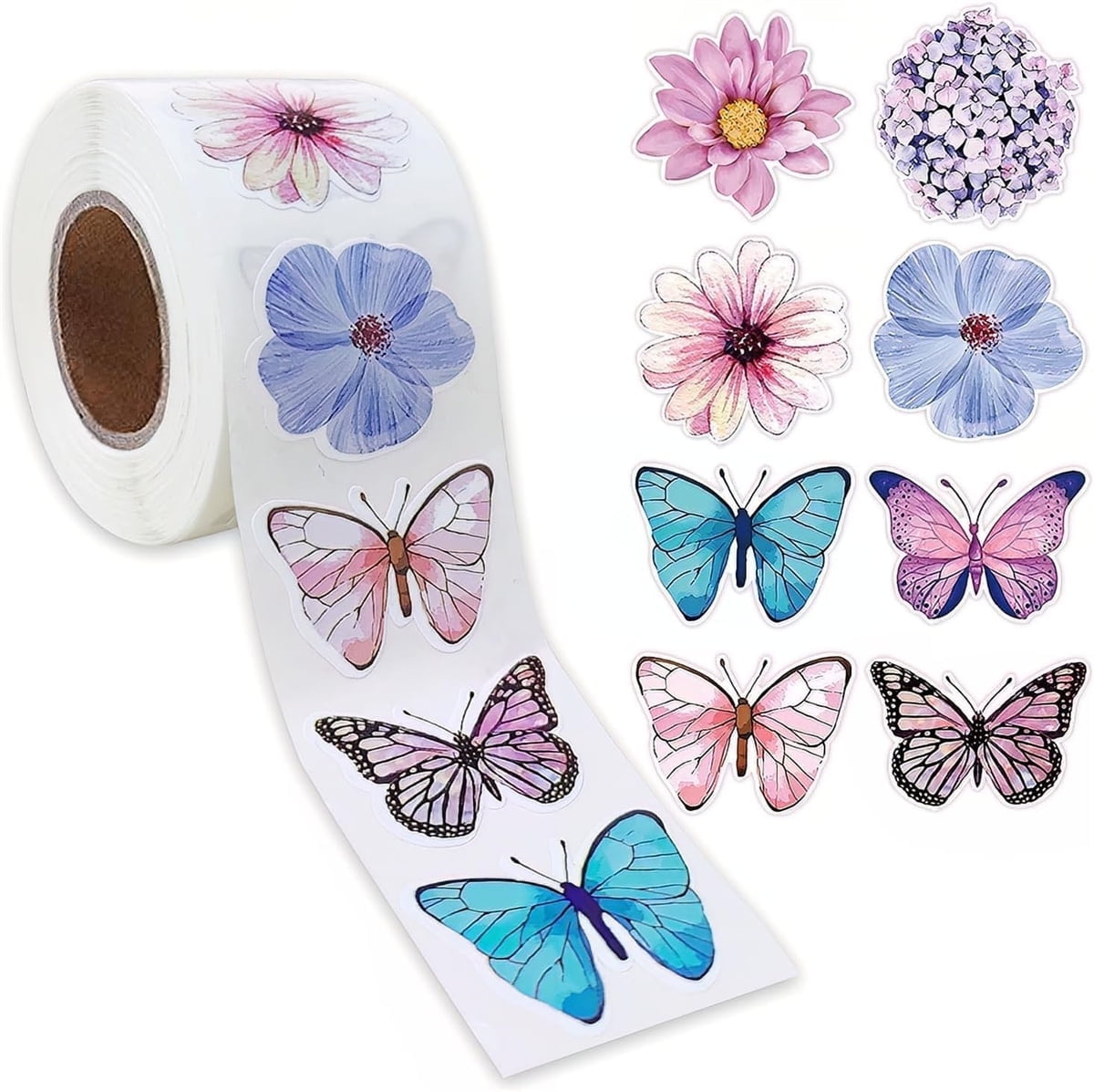 Yayun 500Pcs Assorted Butterfly Flower Sticker Rolls, Self Adhesive Butterfly Flower Sticker ...