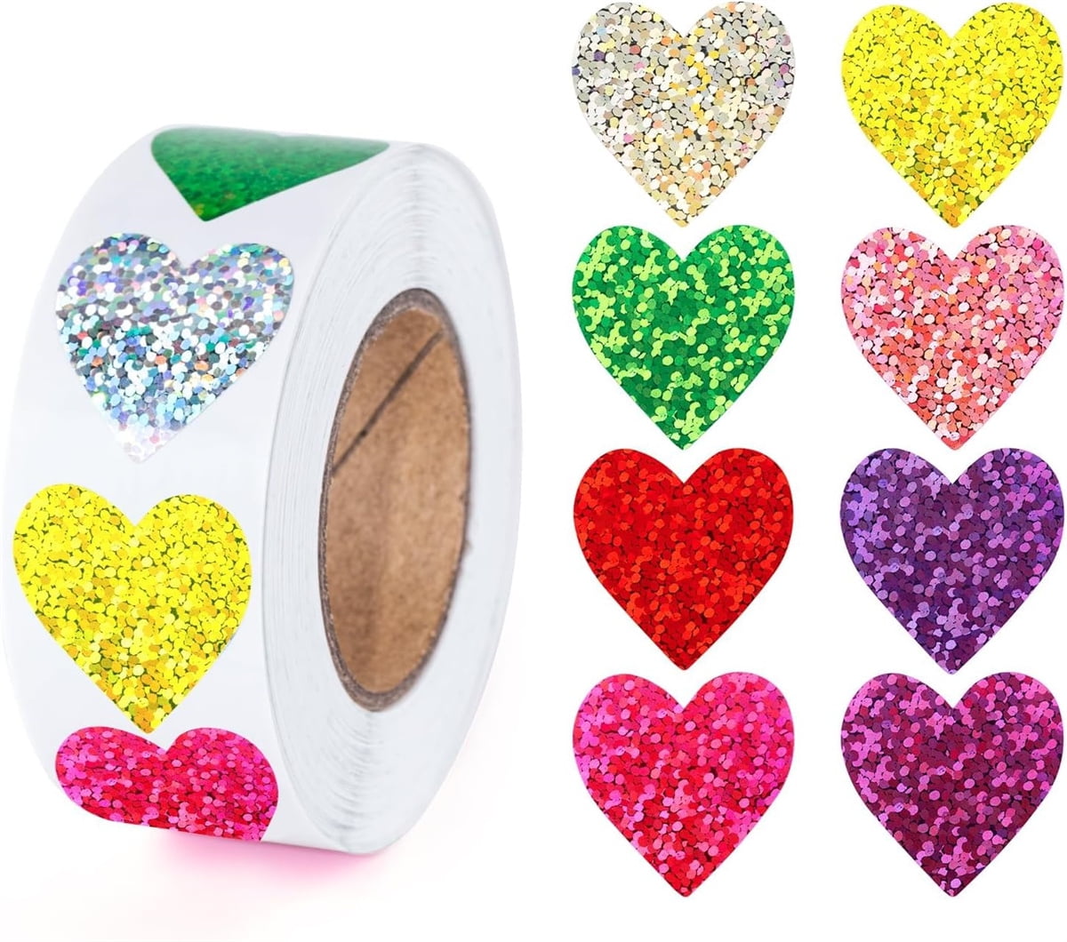 Yayun 500Pcs Shiny Heart Stickers, 8 Colors Heart Stickers, 1inch Self-Adhesive Incentive ...