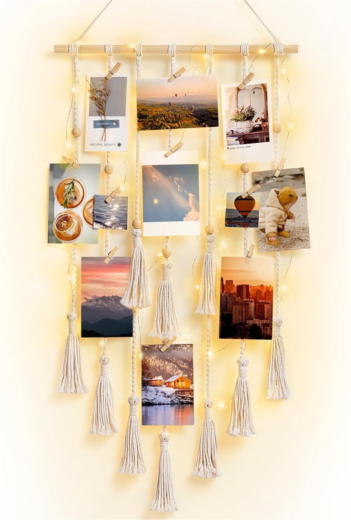 Yayun Hanging Photo Display, Macrame Wall Hanging Pictures Display, Hanging Picture Decor for ...