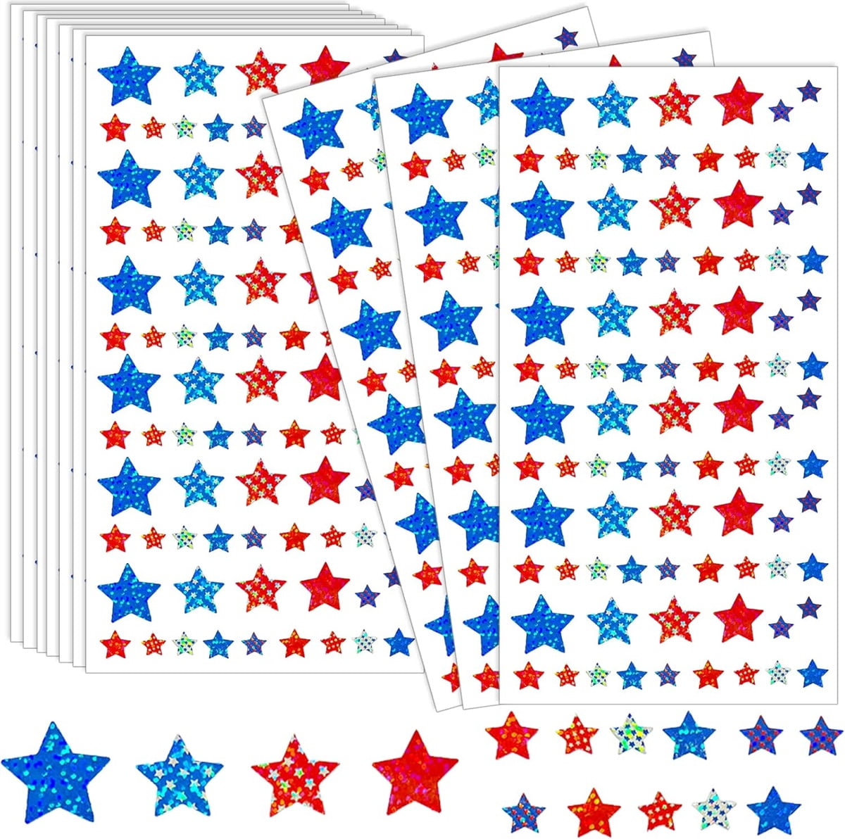 Yayun Shinny Star Stickers Metallic Red White Blue Star-Shaped Sticker Star Decals Label for DIY ...