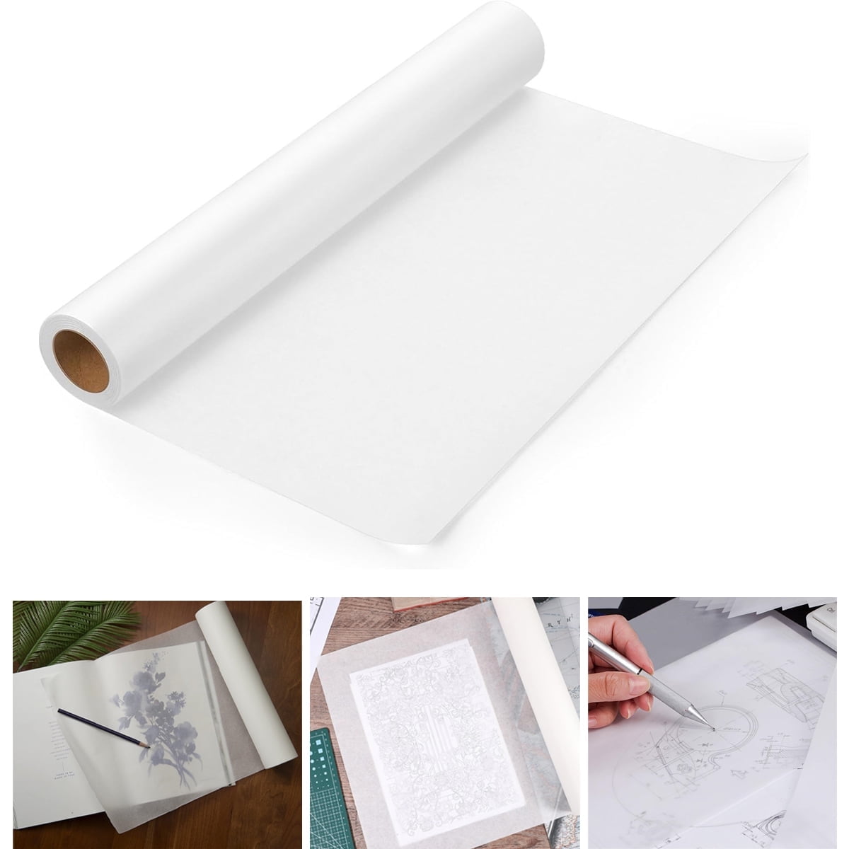 Yayun Tracing Paper Roll 12in x 25yd, White Trace Paper Pattern Paper ...