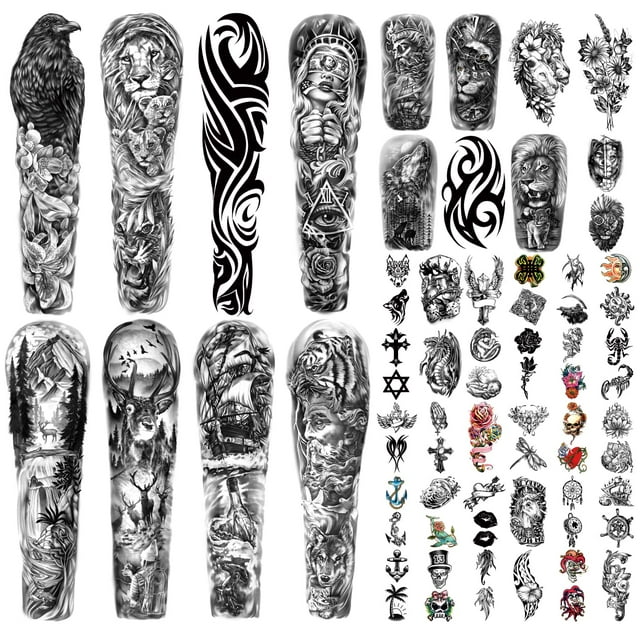 Yazhiji 46 Sheets Extra Large Full Arm Waterproof Realistic Temporary
