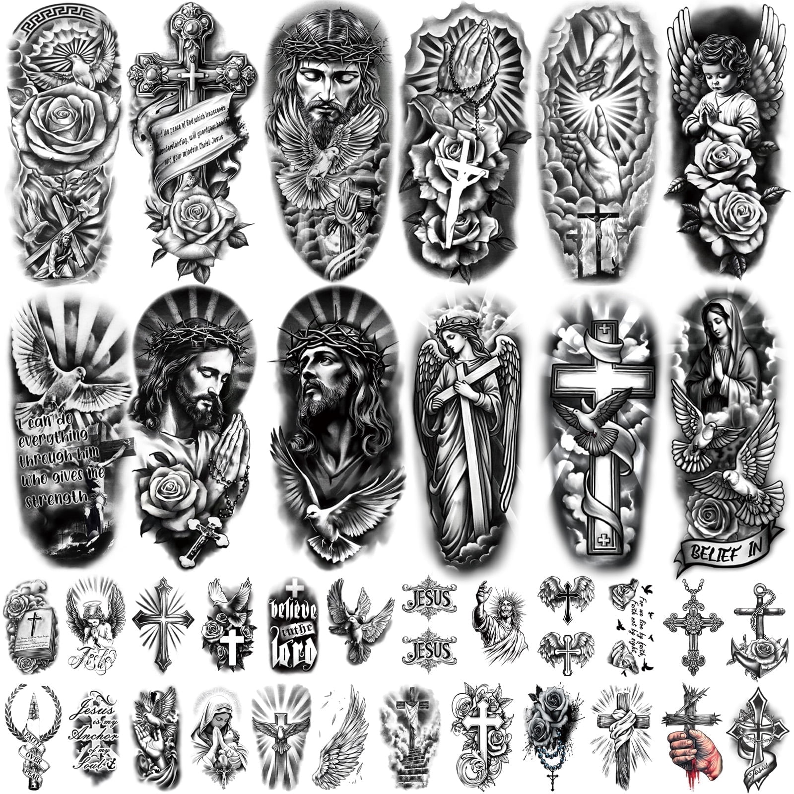Yazhiji 77 Sheet Christian Temporary Tattoo Adult Men Women Kids ...