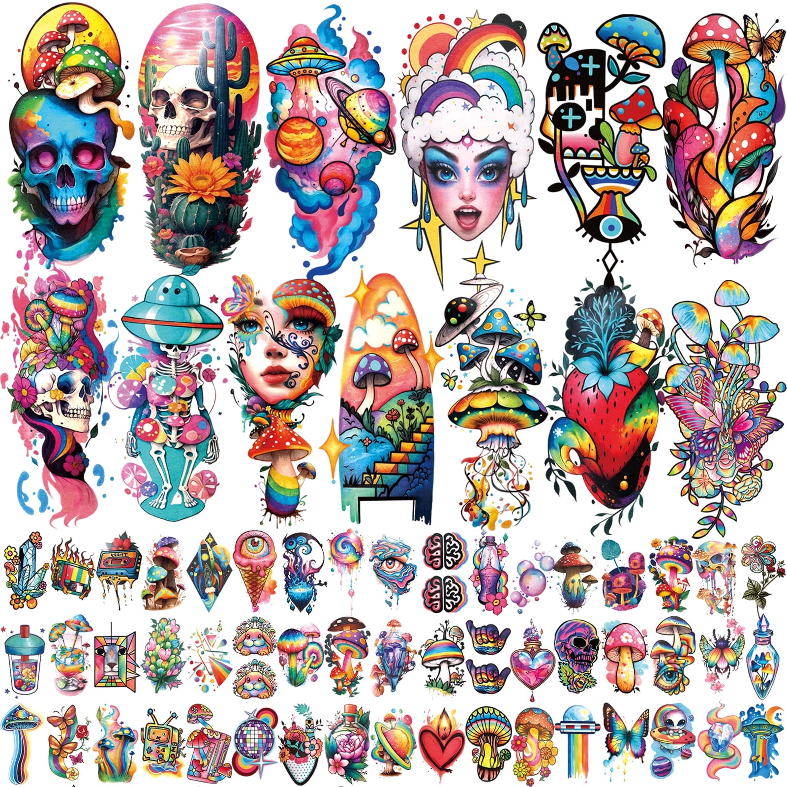 Yazhiji 77 Sheets Temporary Tattoo, Half Arm Tattoos Skull Cactus ...