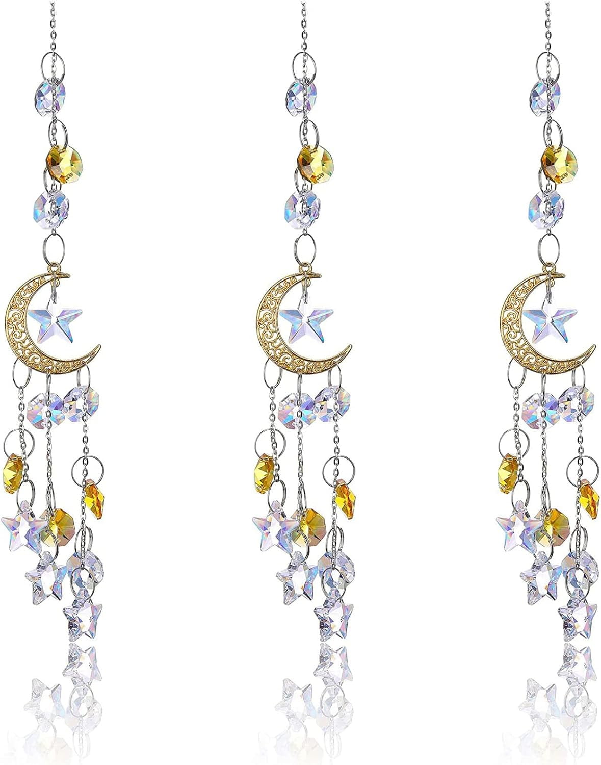 Yazoeiaing 3 Pcs Crystal Moon&Star Prisms Suncatchers Glass Window ...