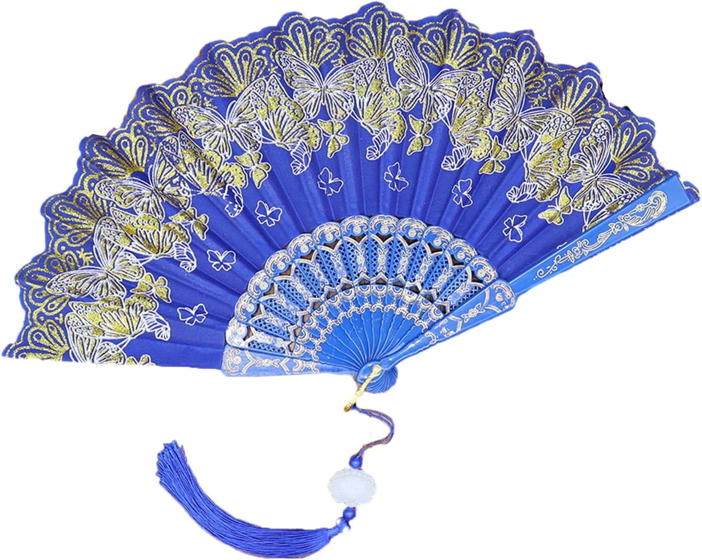 Yazoeiaing Durable Folding Fan Bronzing Butterflies with Elegant Tassel ...