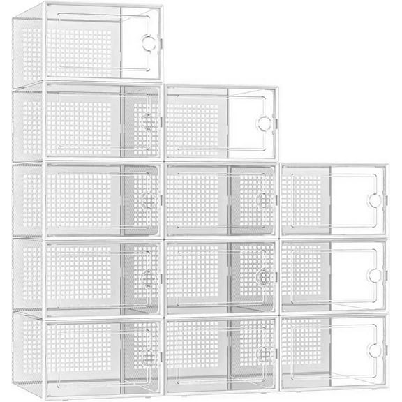 12 Pack Shoe Storage Bins, Clear Plastic Stackable Shoe Organizer for ...