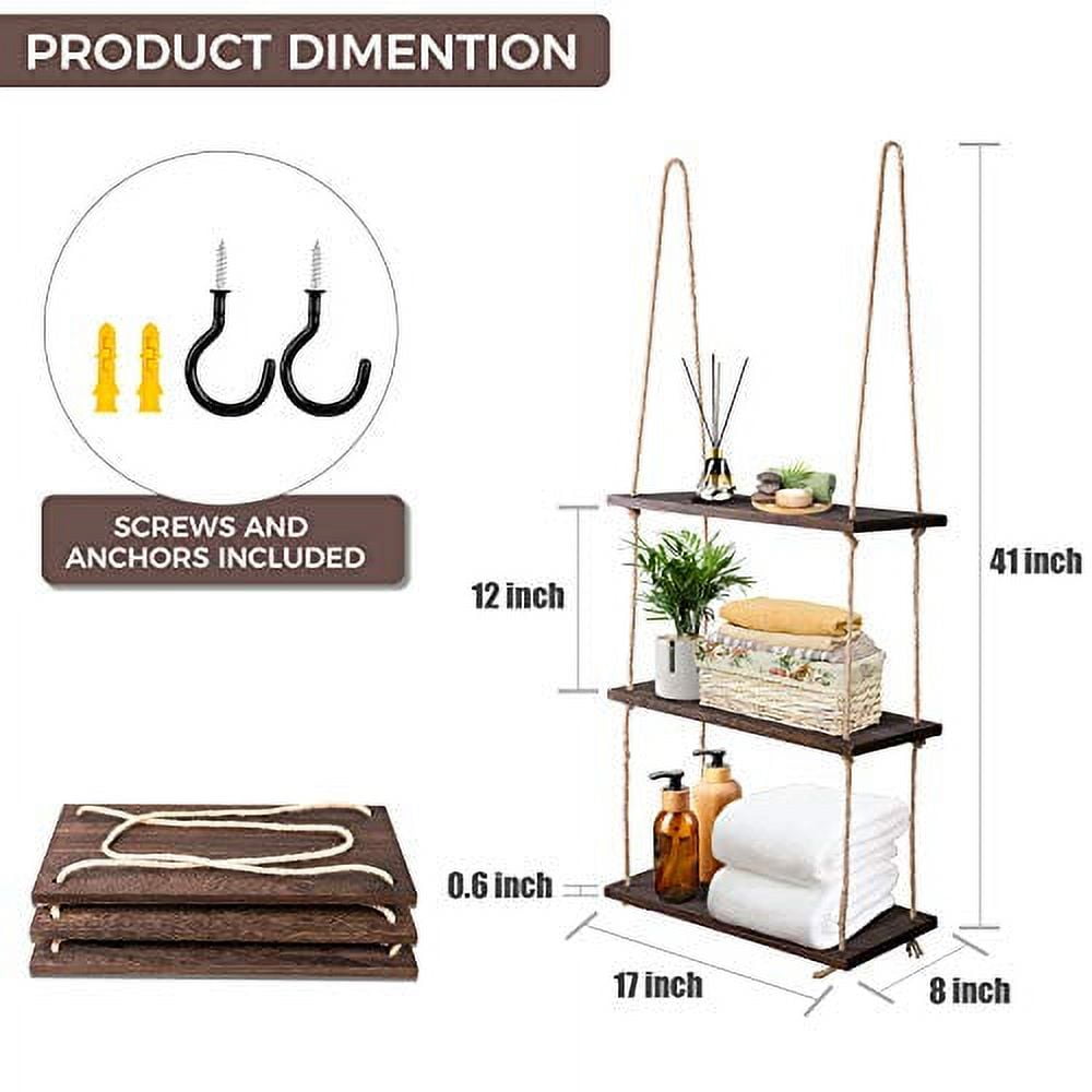 Yazoo 3-Tier Wooden Hanging Plant Shelf - Boho Wall Window Decor for ...