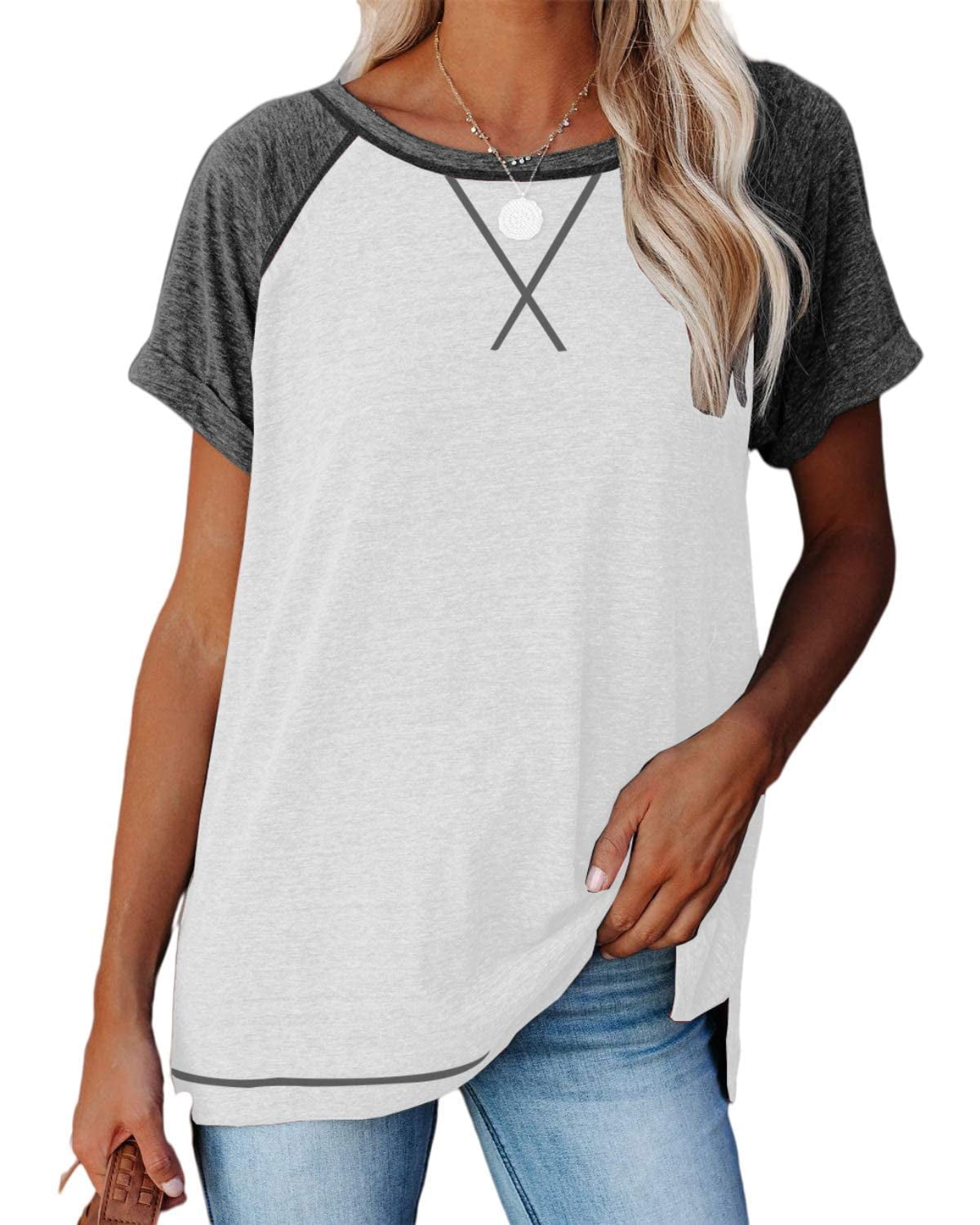 Ybenlow Womens Short Sleeve Raglan Crewneck T Shirts Tees Color Block