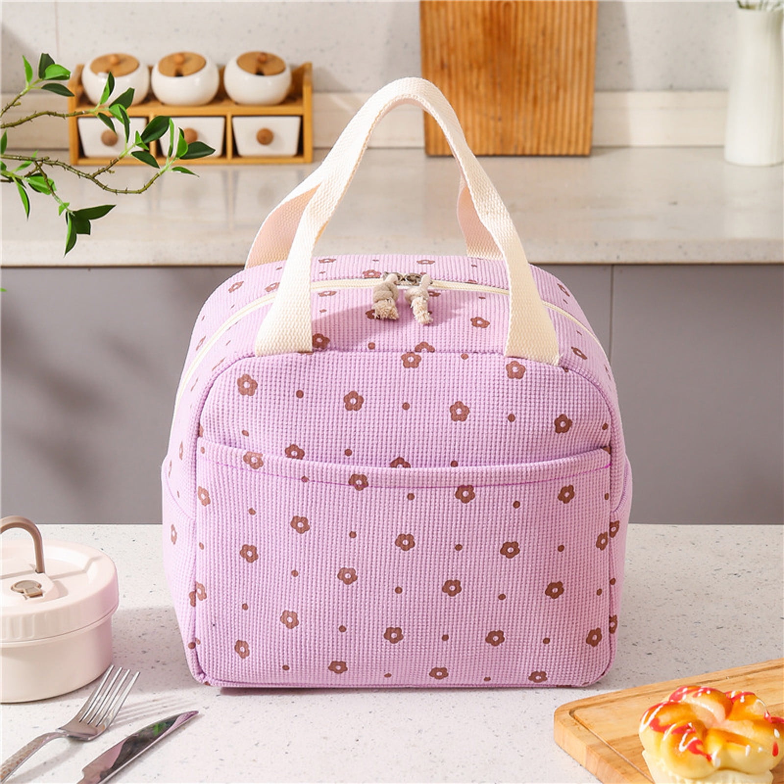 Ycandiee Cute Lunch Box for Women, Small Floral Lunch Box, Quilted ...