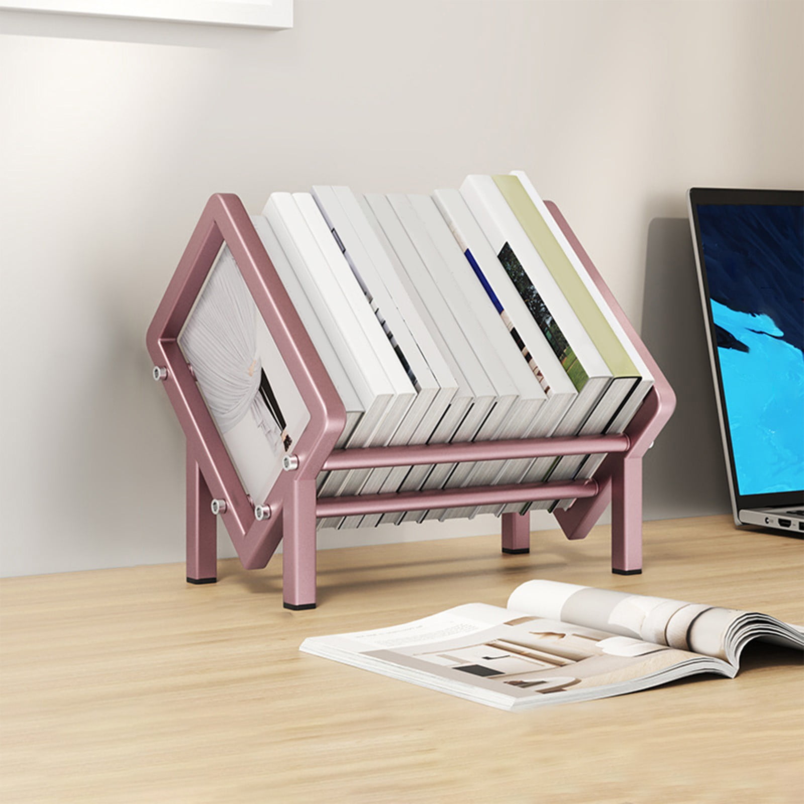 Ycandiee Stainless Steel Tabletop Bookshelf, Desk Book Organizer, Small ...