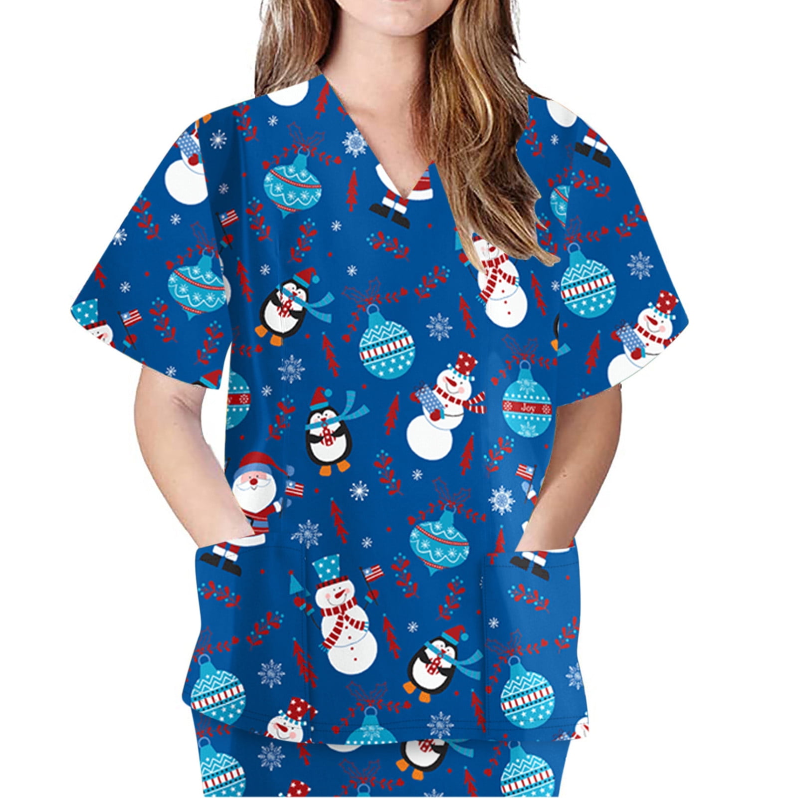 Ydkzymd Christmas Scrub Tee Shirt Snowflake Print Womens Scrub Tops