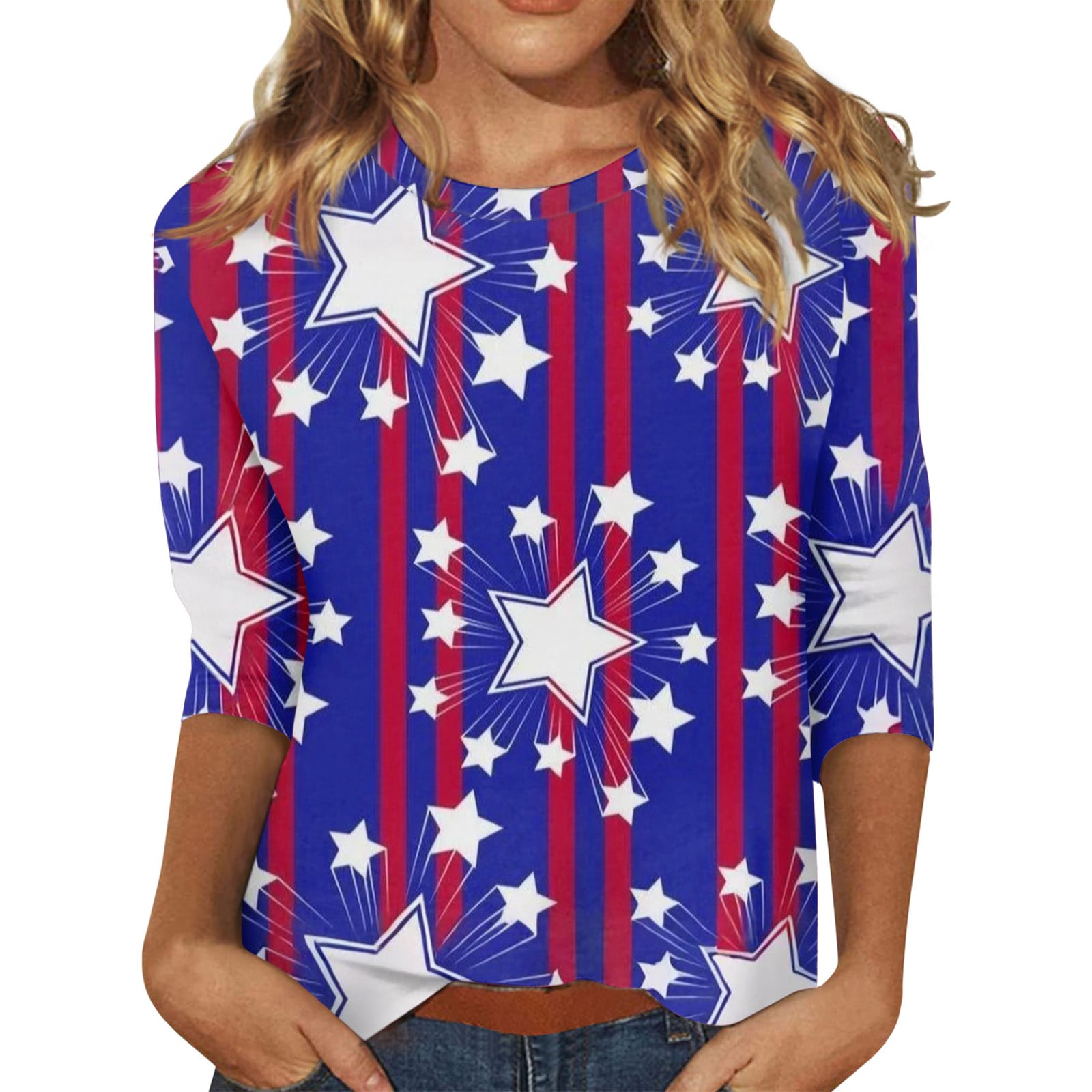 Ydkzymd Independence Day Cute Usa Shirts for Women Three Quarter Sleeve ...