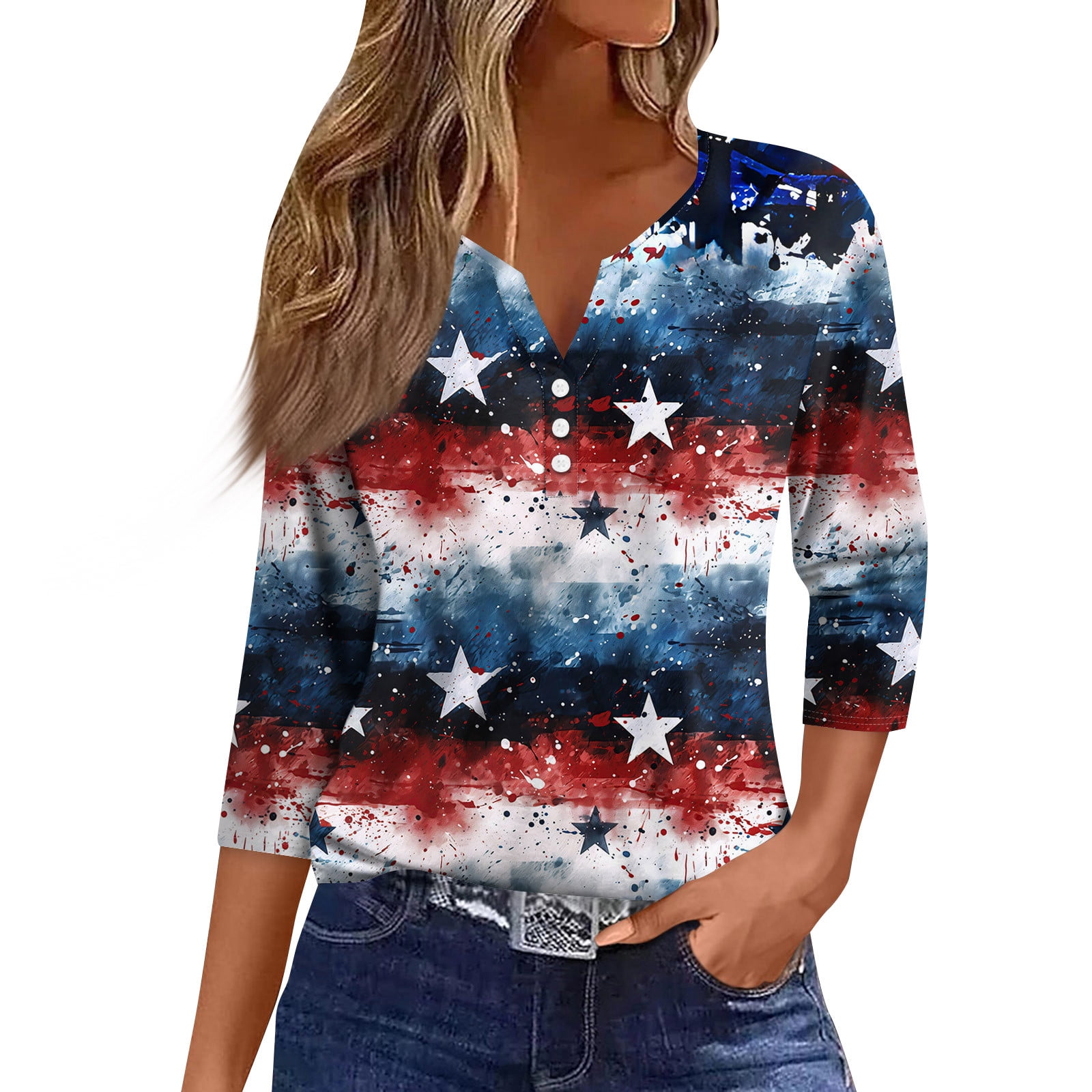 Ydkzymd Independence Day July 4th Shirts for Women Three Quarter Sleeve ...