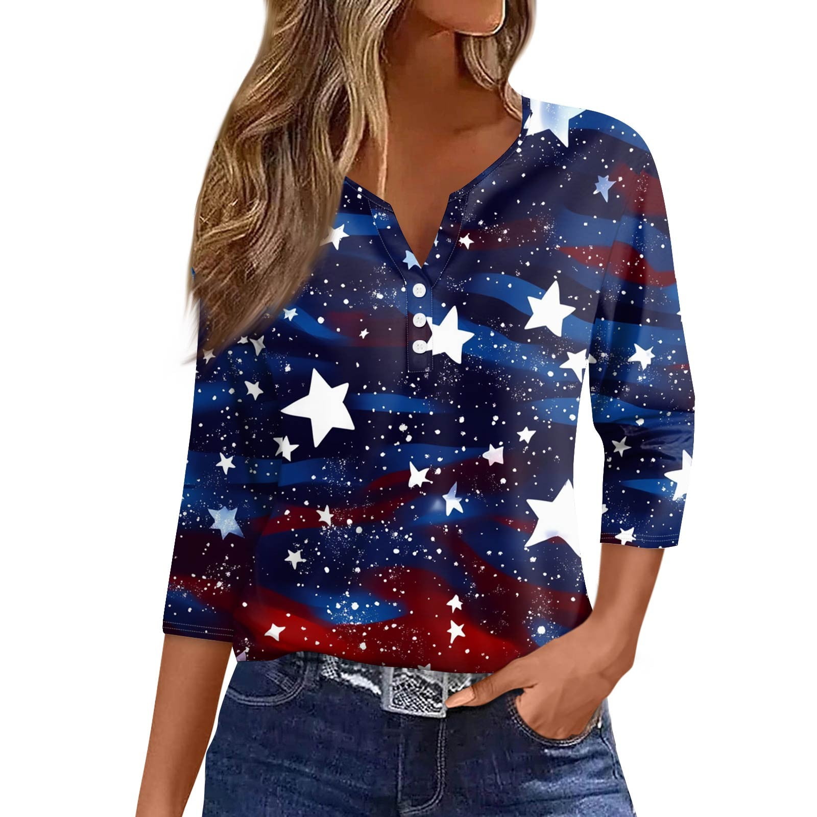 Ydkzymd Independence Day Plus Size Women American Flag Shirt Three ...