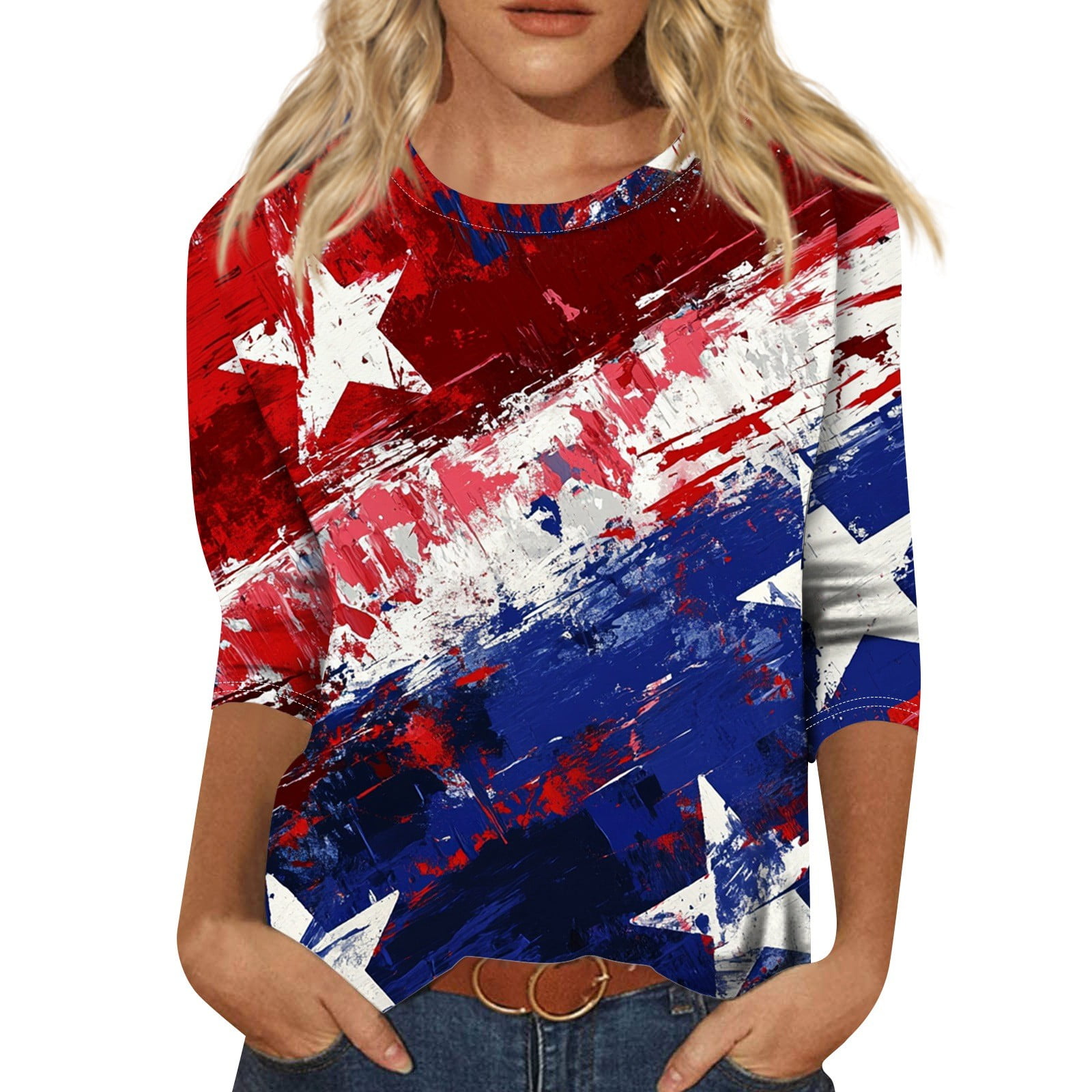 Ydkzymd Independence Day Red White and Blue Tops for Women Three ...