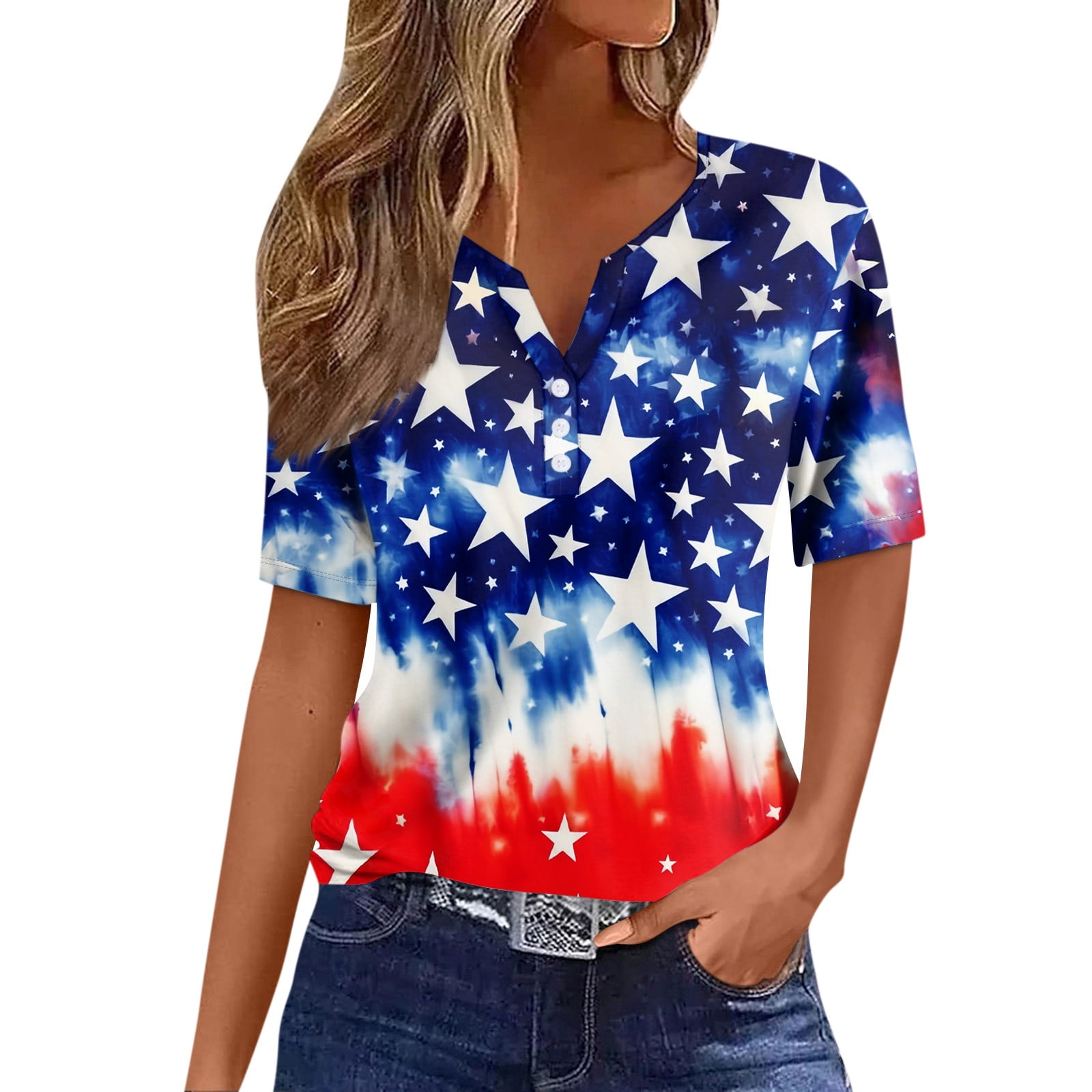Ydkzymd Independence Day Usa Flag V Neck Shirt Women Short Sleeve ...