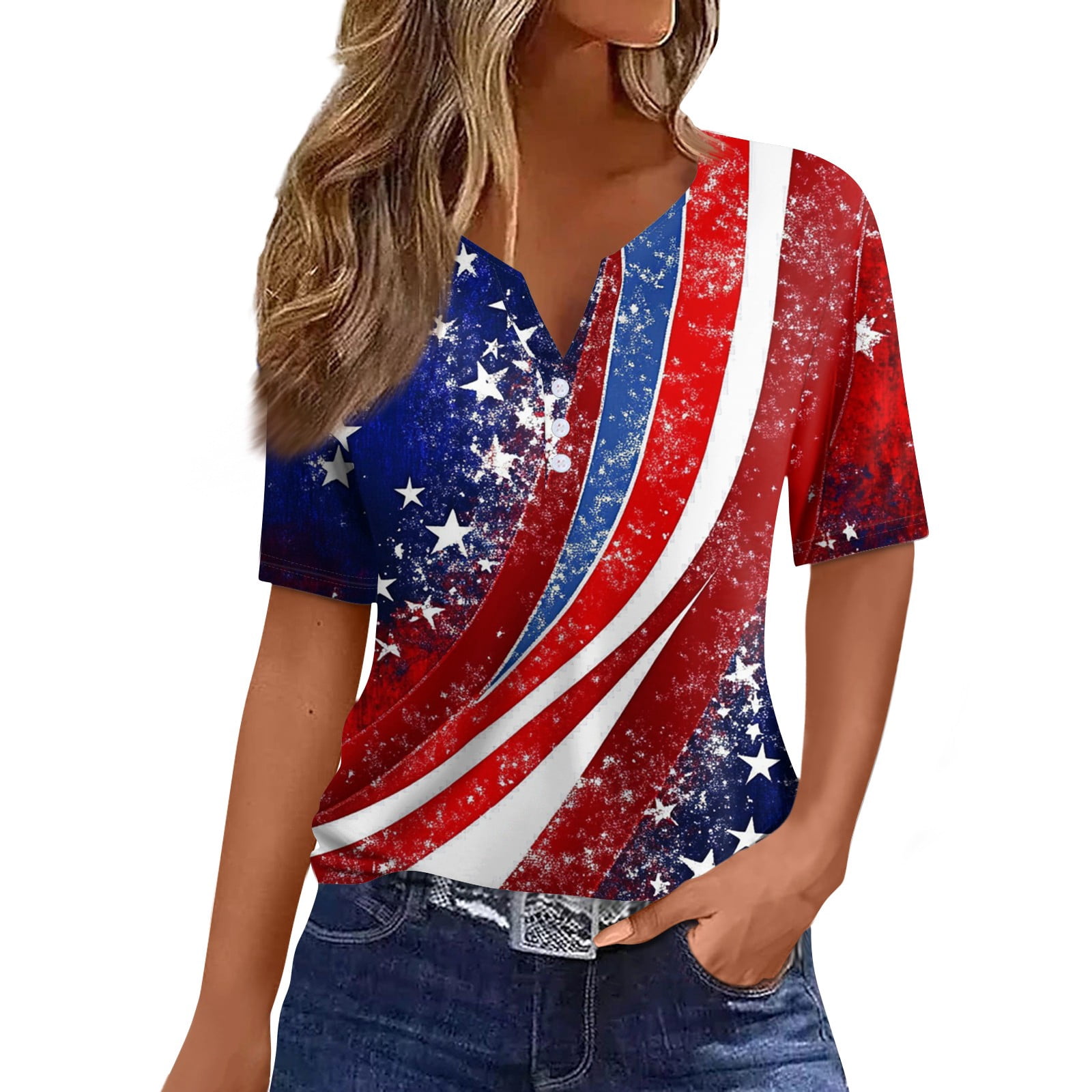 Ydkzymd Independence Day Usa Letter Shirts for Women Short Sleeve ...