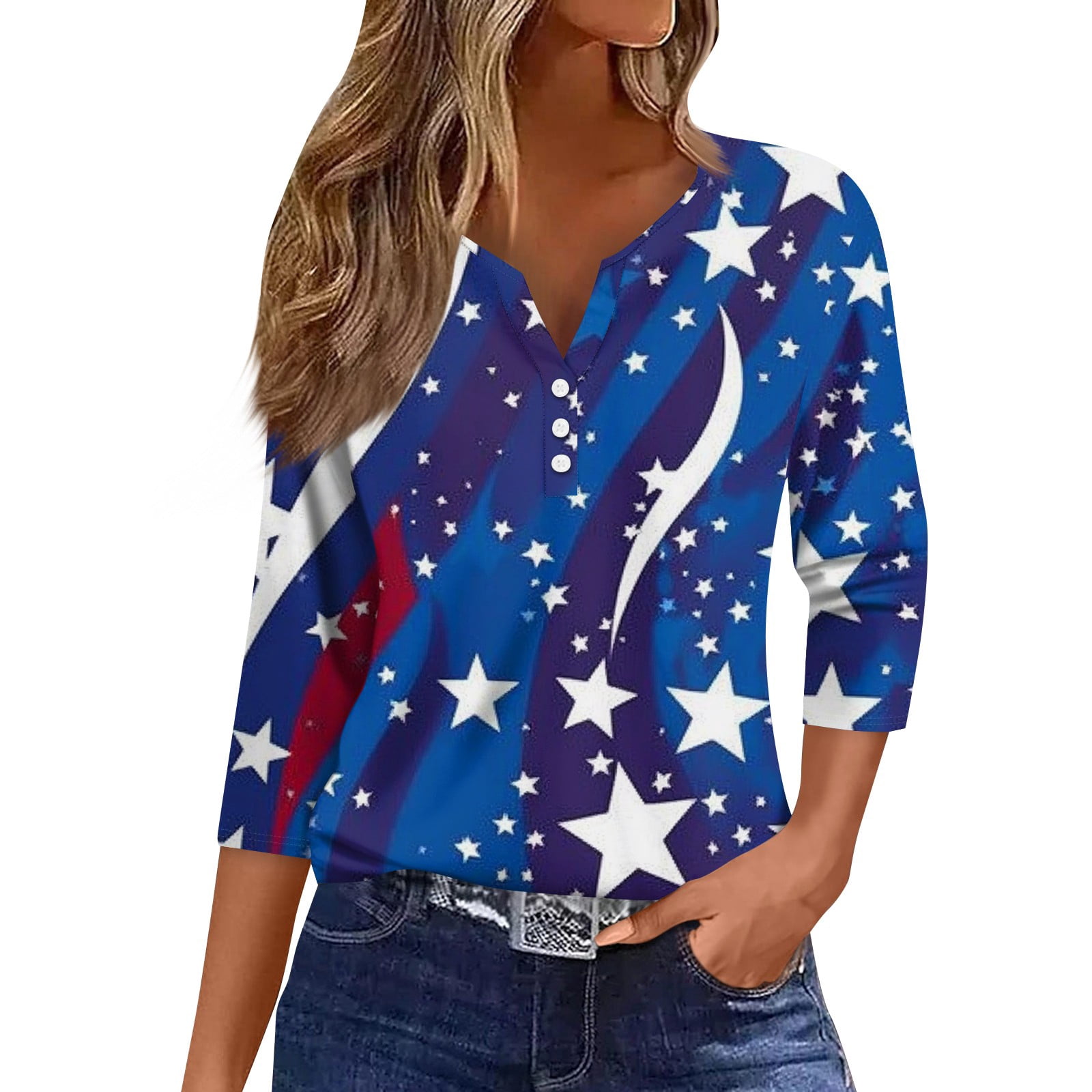 Ydkzymd Independence Day Womens 4th Of July Tops 3/4 Length Sleeve ...
