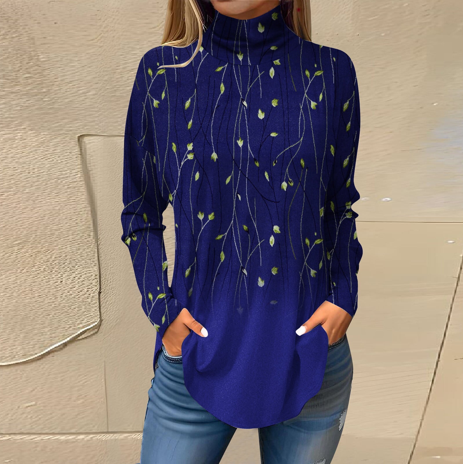Ydkzymd Long Sleeve T Shirt Women Dark Blue Plus Size S Plus Size ...