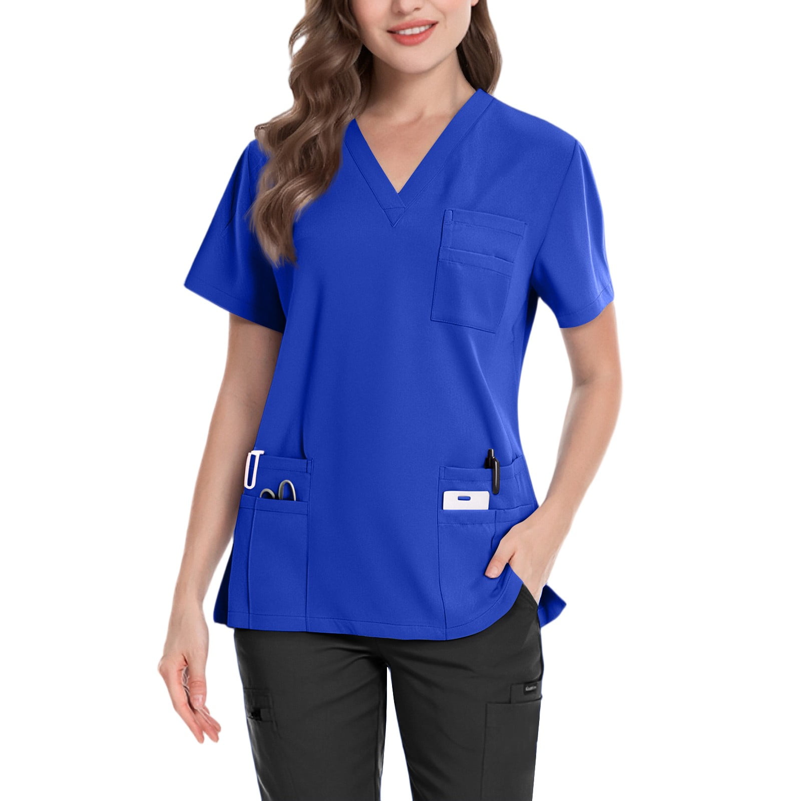 Ydkzymd Petite Scrub Top V-Neck with Pockets Nurse Uniforms Petite ...