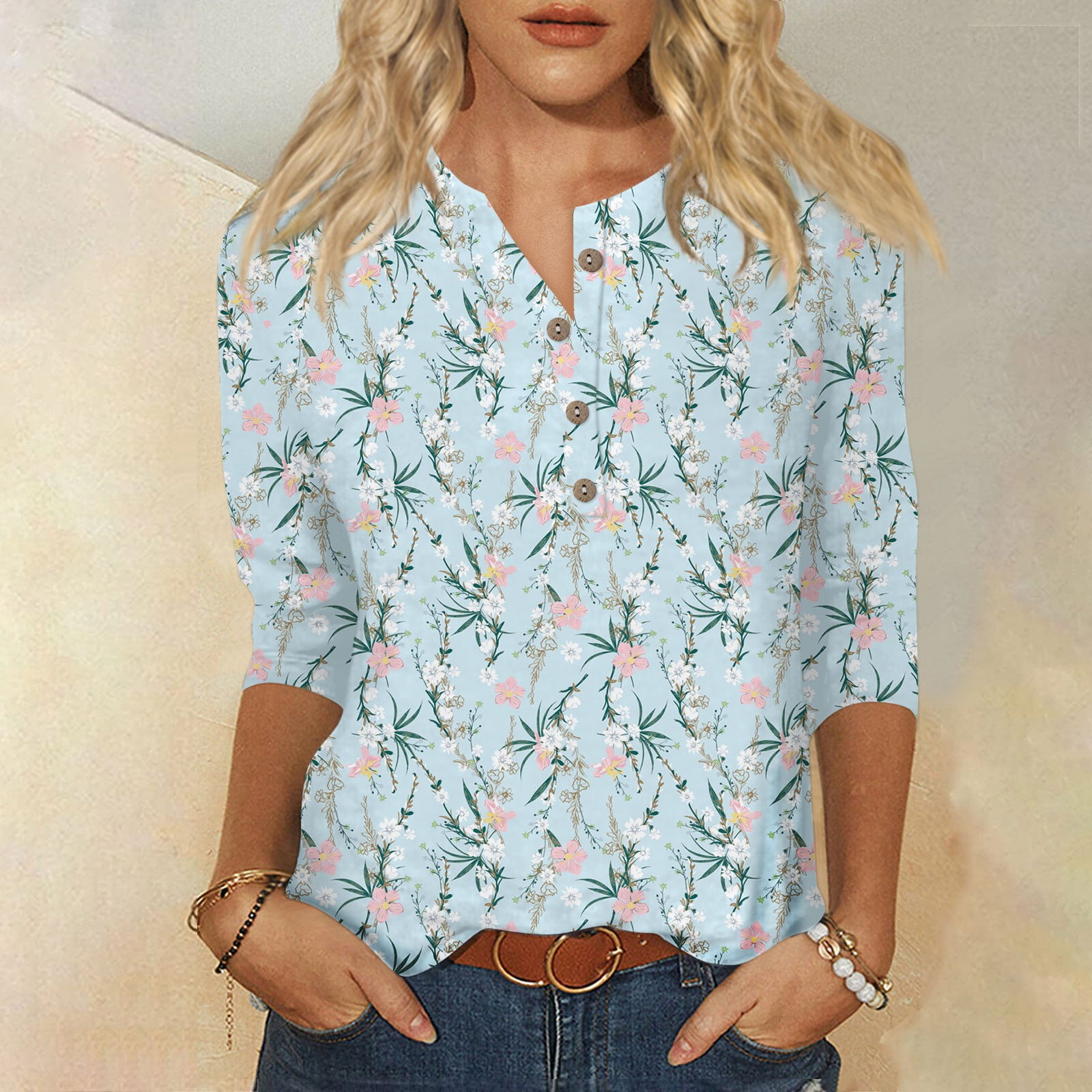 Ydkzymd Plus Size 3/4 Sleeve Shirts Cute Button Up Graphic Oversized ...