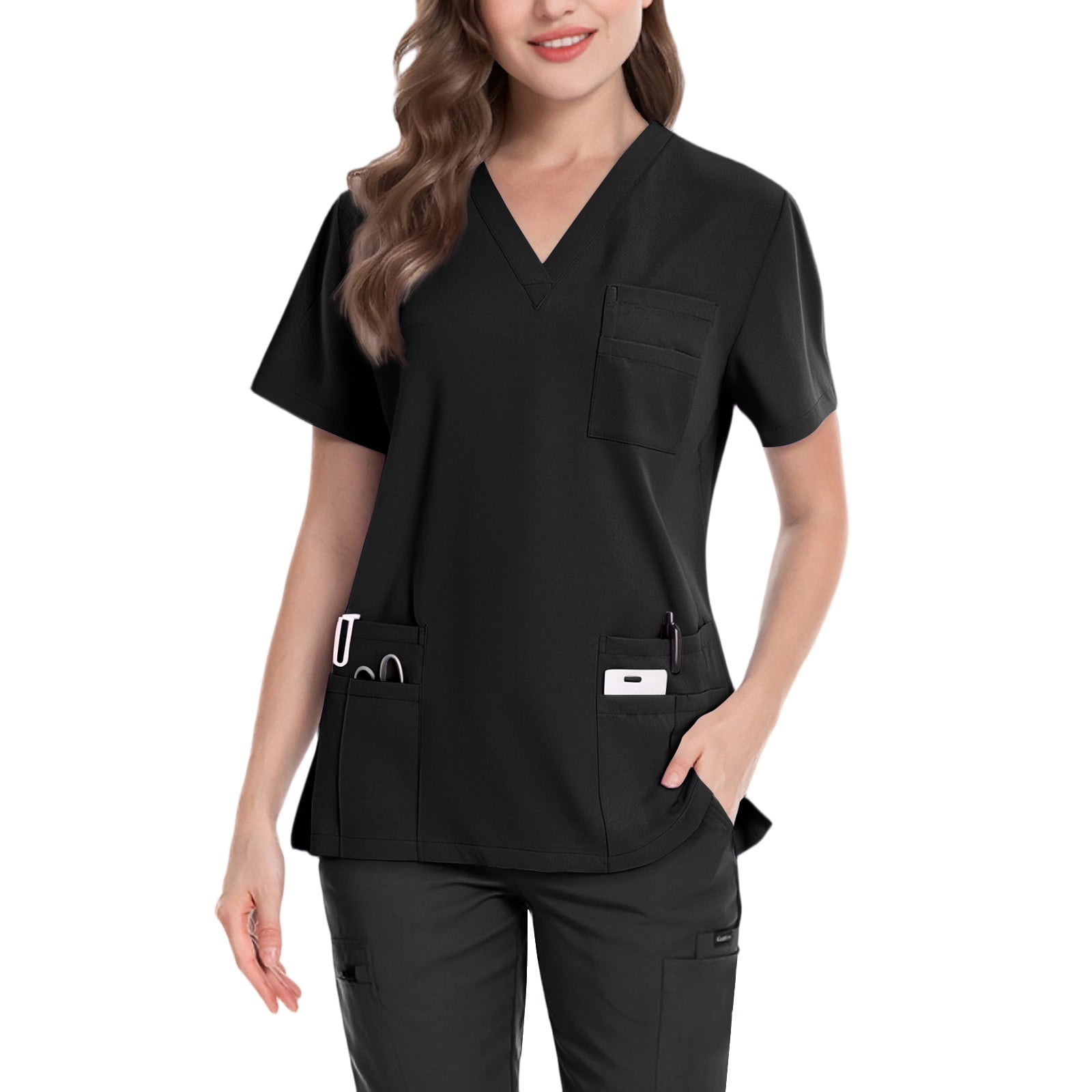 Ydkzymd Scrubs for Women Tops V-Neck with Pockets Nursing Uniforms ...