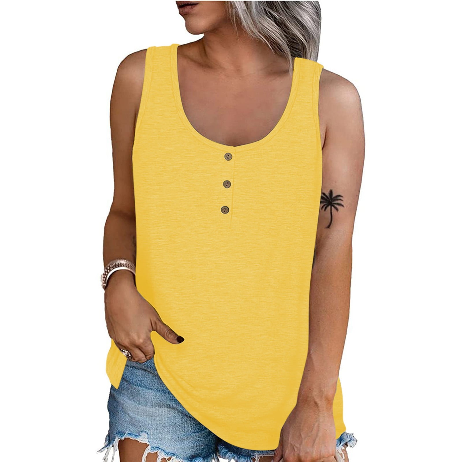 Ydkzymd Shelf Bra Tank Tops for Women Multipack Yellow Henley Fall ...