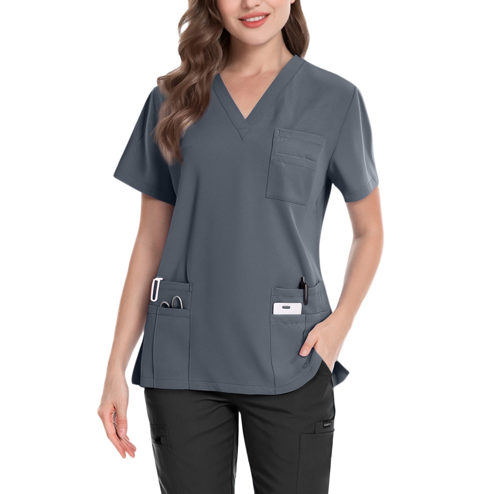 Ydkzymd Stretch Scrub Tops for Women with Pockets V-Neck Nursing ...