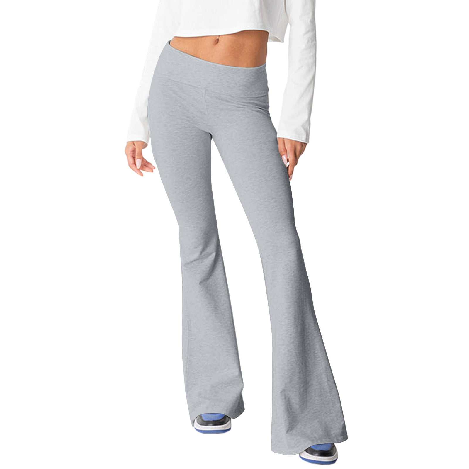 Ydkzymd Womens Capri Fold Over Flare Leggings Joggers Y2k Bell Bottom ...