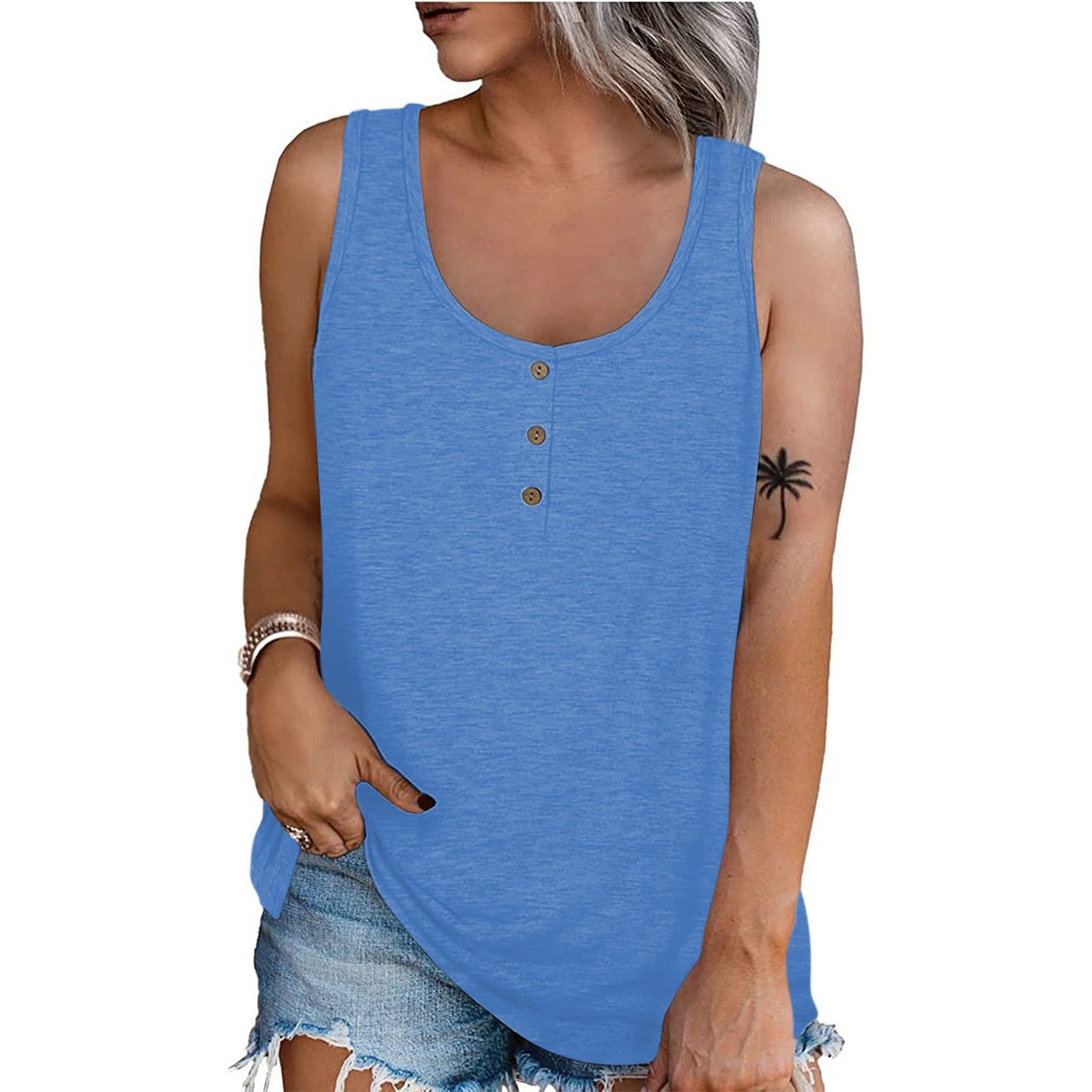Ydkzymd Womens Layering Tank Tops Sky Blue Flowy Fashion Sleeveless ...