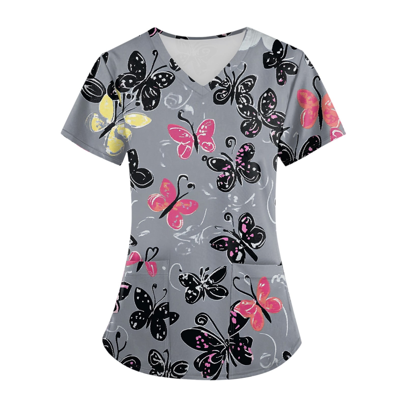 Ydkzymd Womens Plus Size Scrub Tops Butterfly Prints V Neck with ...