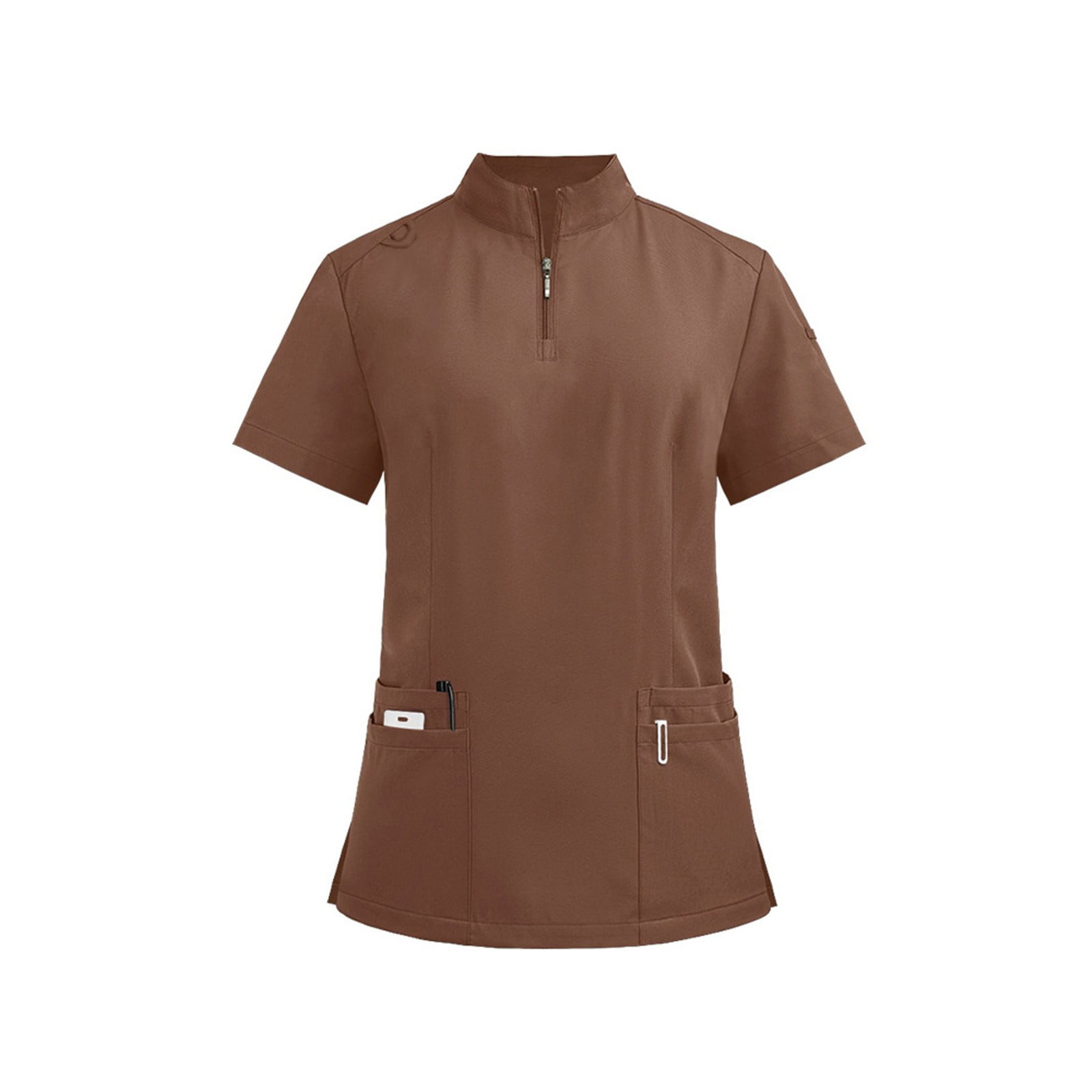 Ydkzymd Womens Scrub Tops with Stretch Short Sleeve Zip Mock Neck ...