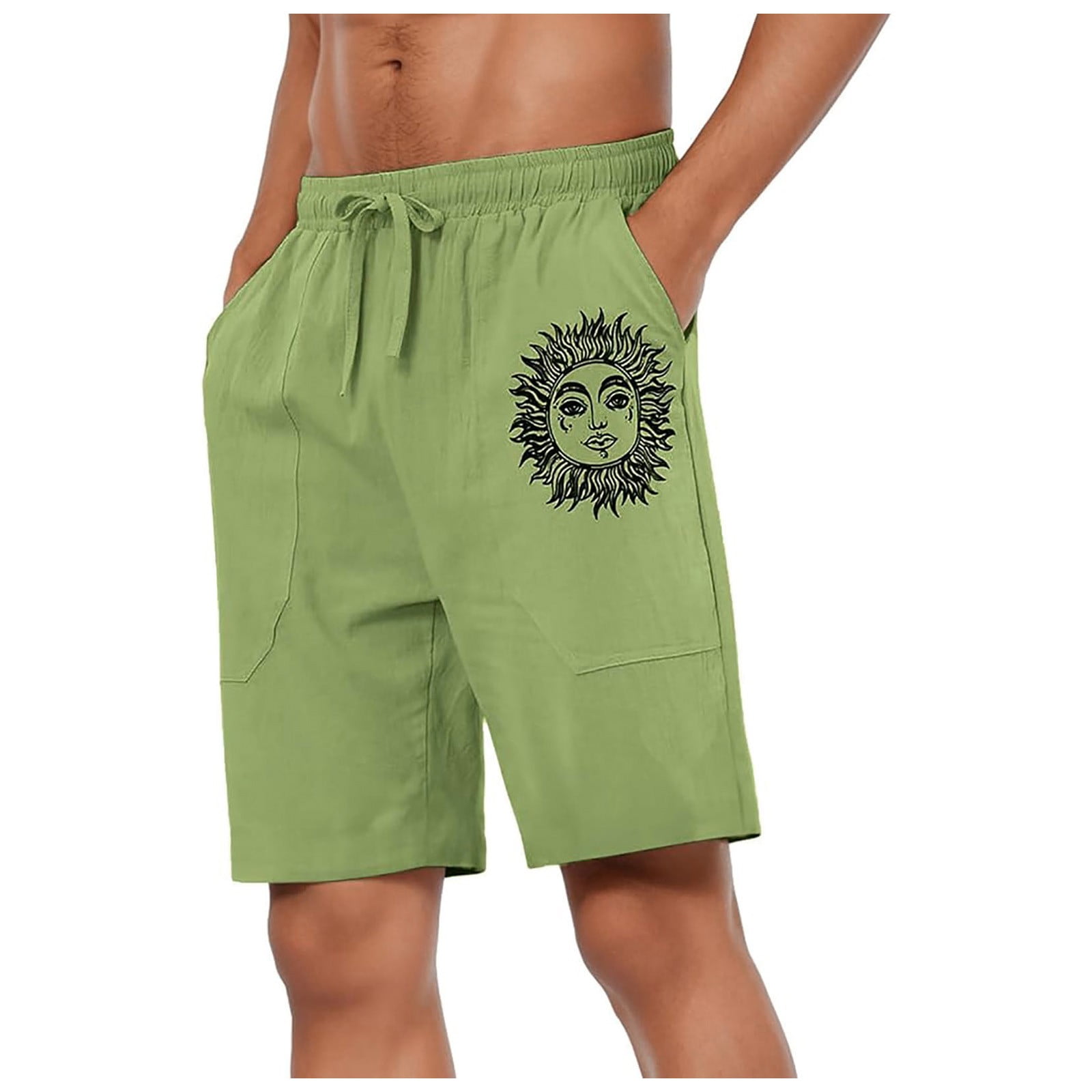 Ydojg Casual Shorts For Mens Sun Print Solid Color Baggy Breathable ...