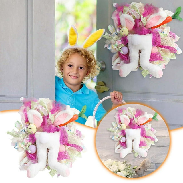 Ydojg Easter Wreath With Rabbit Ears Easter Bunny Wreath Spring Wreath ...